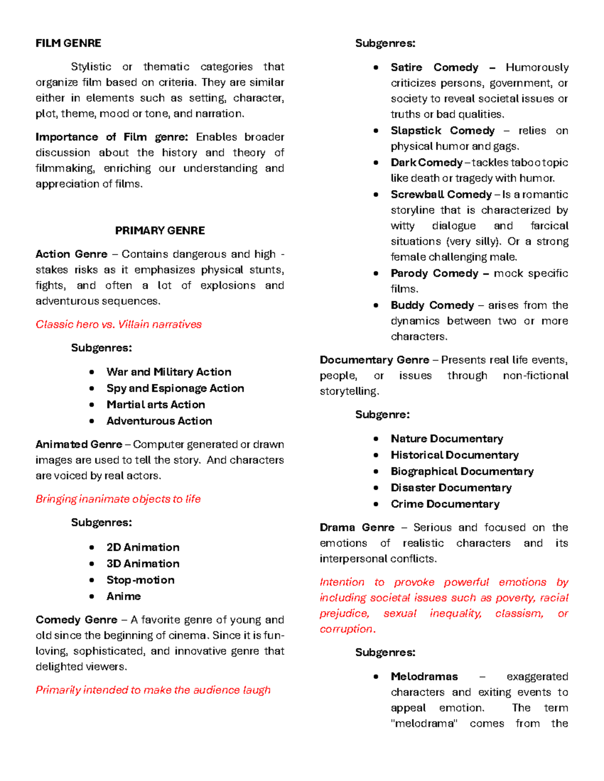 Understanding Film Genre: Definitions & Examples of Categories - Studocu