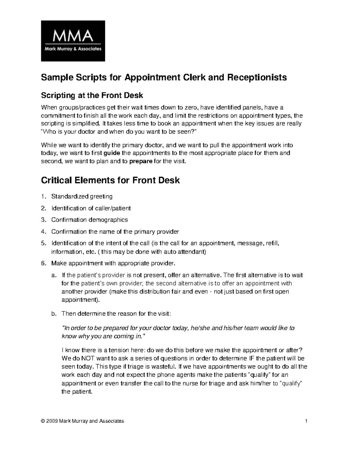 Sample Scripts for Appt. Clerks & Receptionists - Guidelines & Best ...