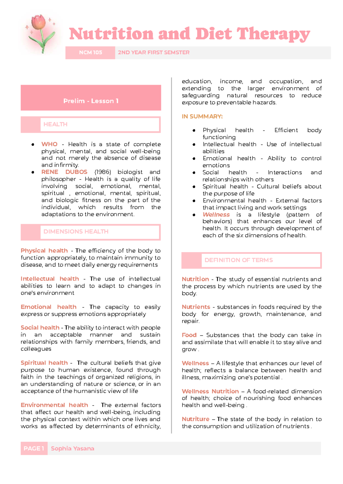 Nutrition and Diet Therapy NCM 105 2ND YEAR FIRST SEMESTER Prelim ...