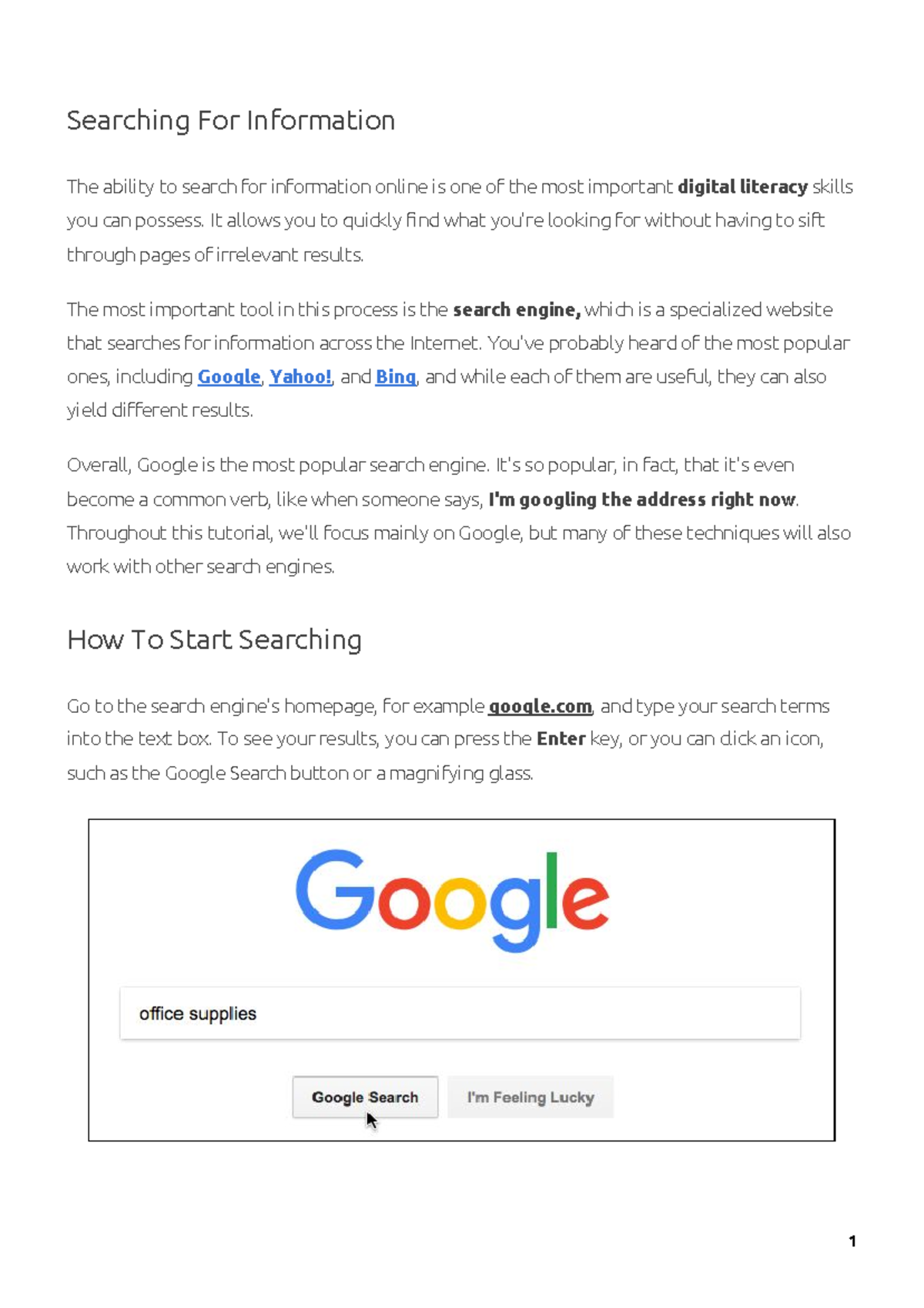 DIG101 Online Learning: Searching for Information Guide - Studocu