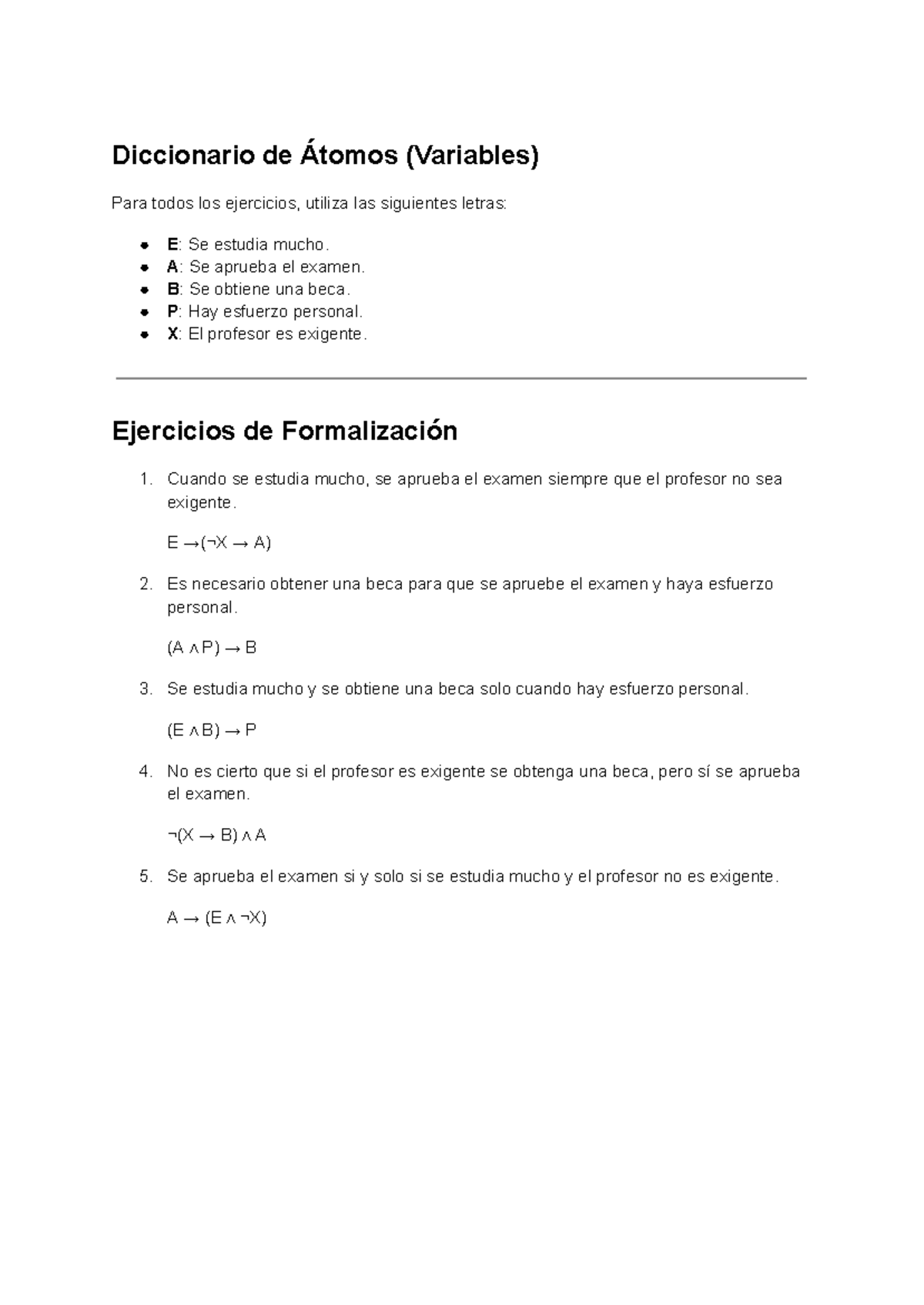 Diccionario de Átomos y Ejercicios de Lógica - ASDA - Studocu