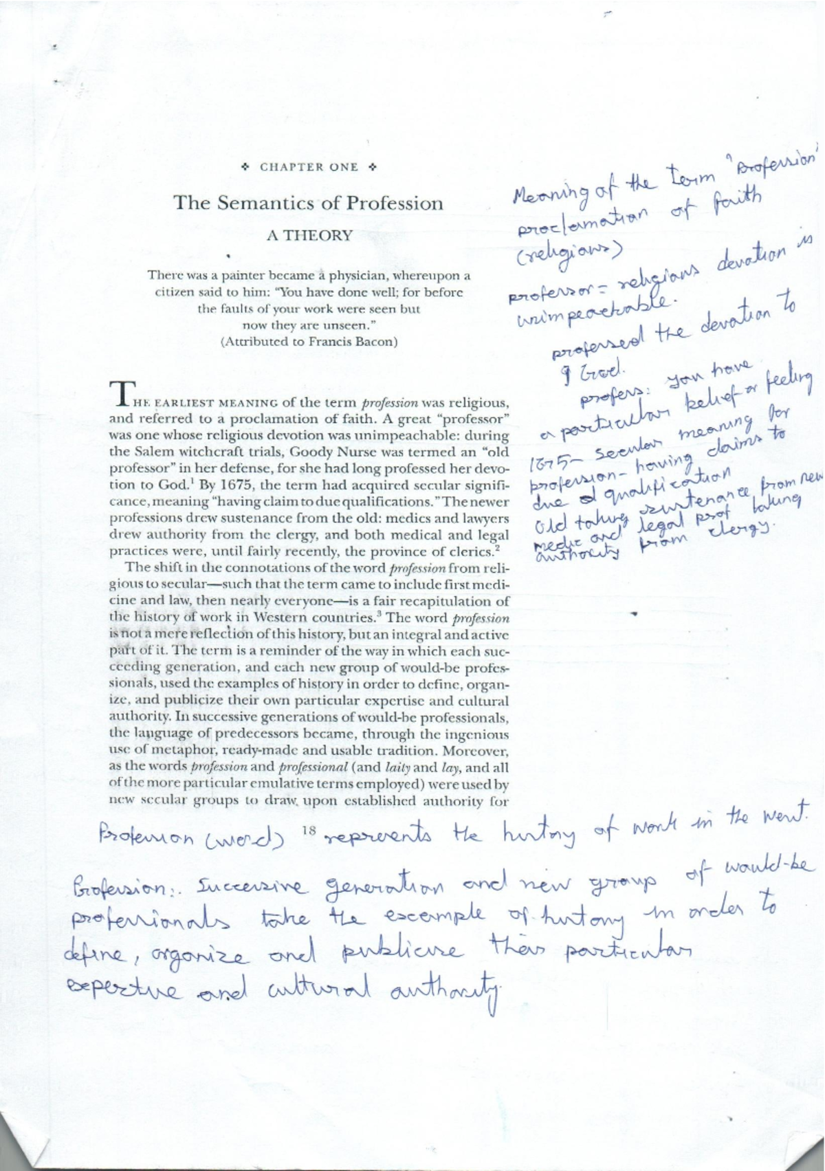 CHAPTER ONE: The Semantics of Profession in Historical Context - Studocu