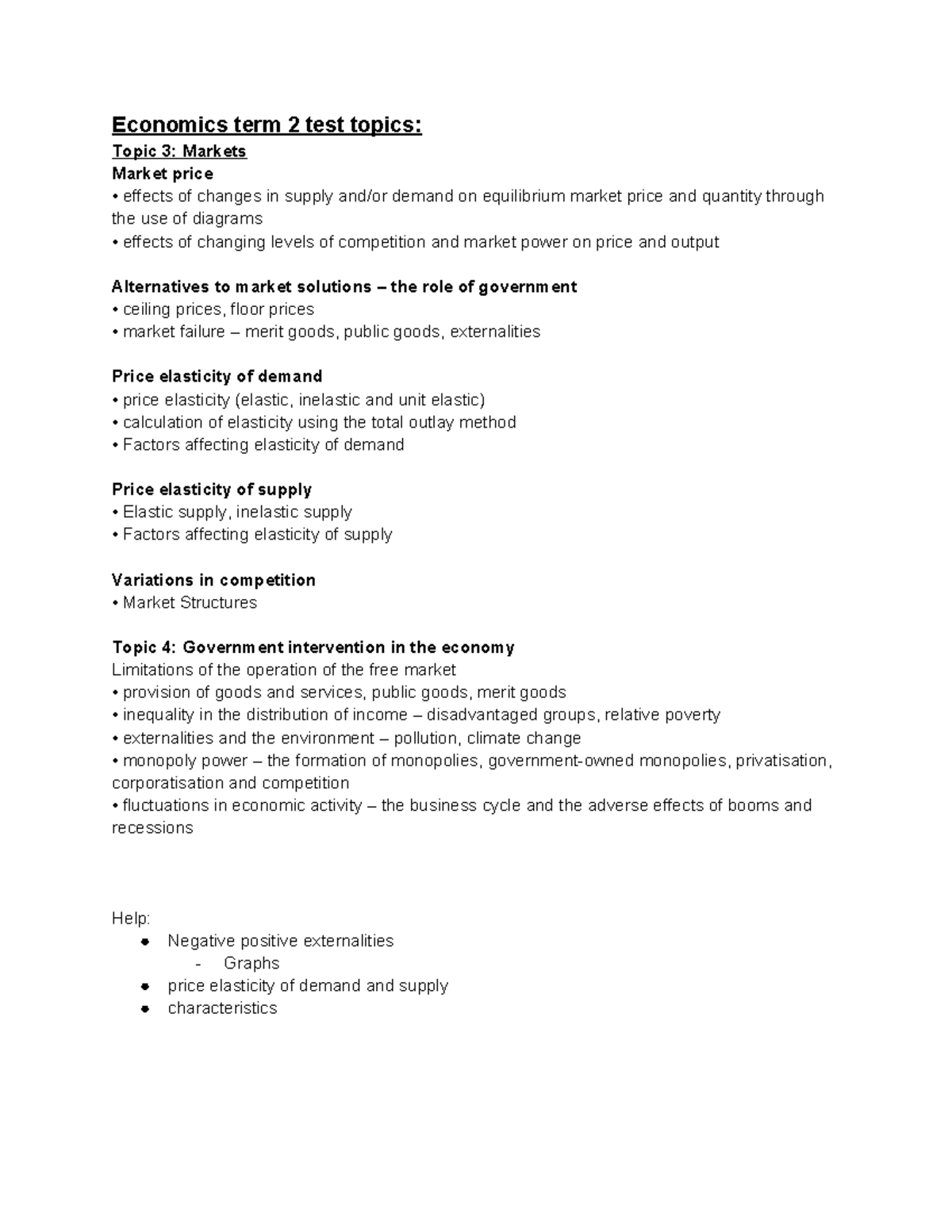Economics Term 2 Test Topics: Market Dynamics & Government Intervention ...