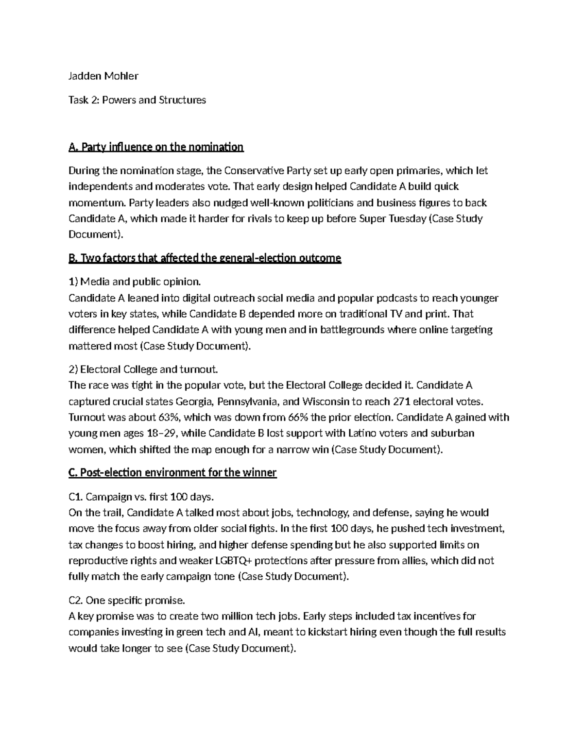 Case Study: Task 2 - Powers and Structures in Political Nominations ...