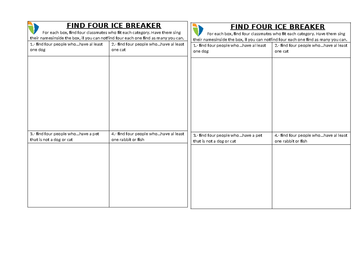 FIND FOUR ICE Breaker - diviertanse - FIND FOUR ICE BREAKER For each ...