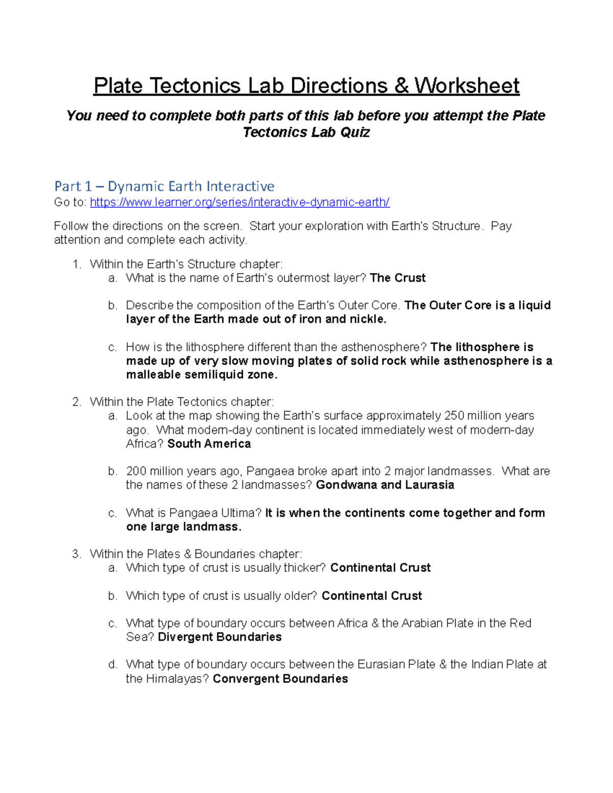 Plate Tectonics Lab Directions & Worksheet for Quiz Preparation - Studocu