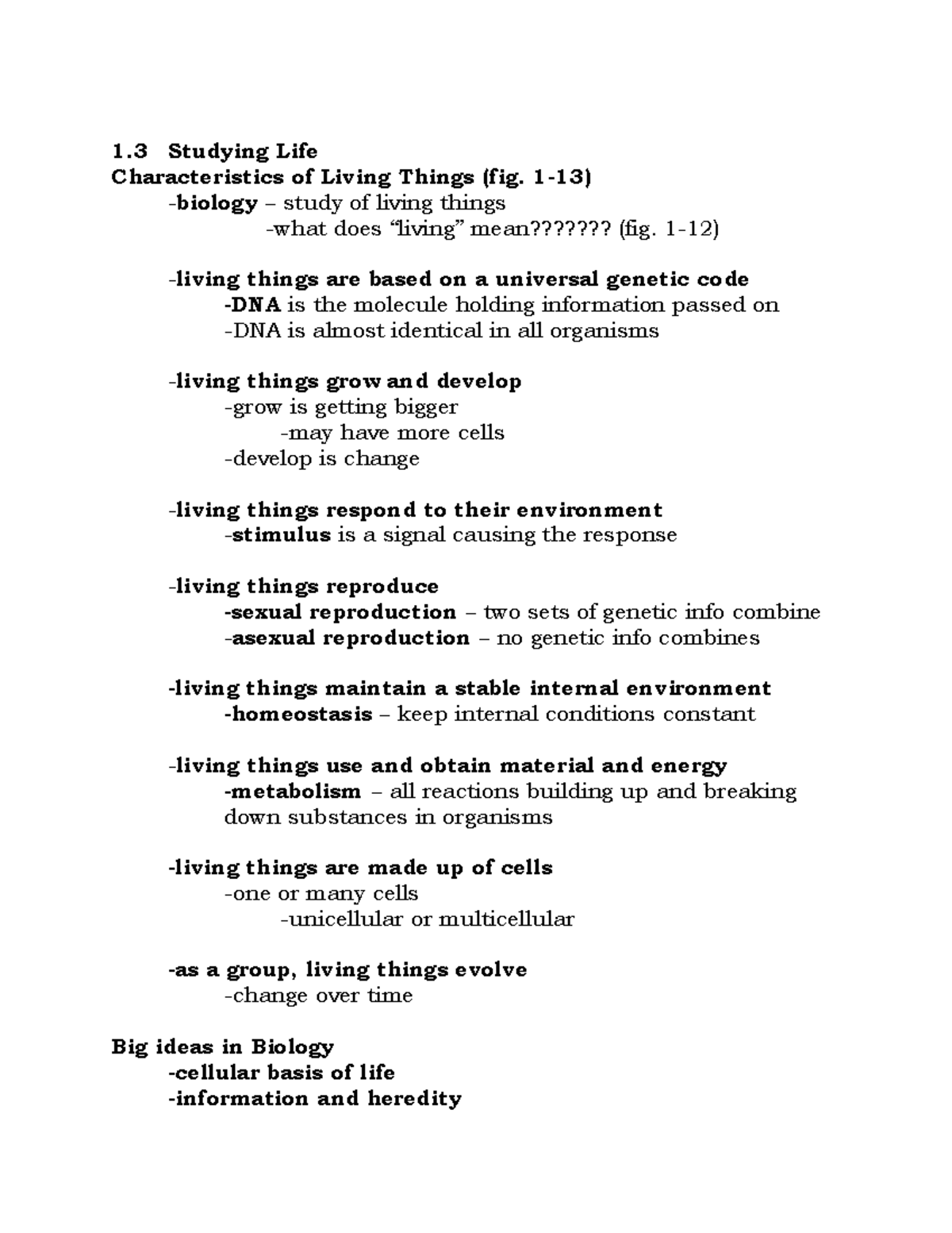 1.3 Final Exam Notes on Life Characteristics of Living Things - Studocu