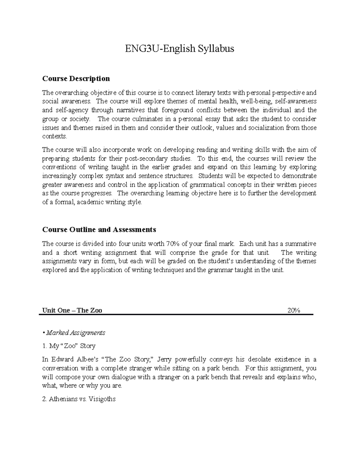 ENG3U Syllabus - Syllabus Course Description The overarching objective ...