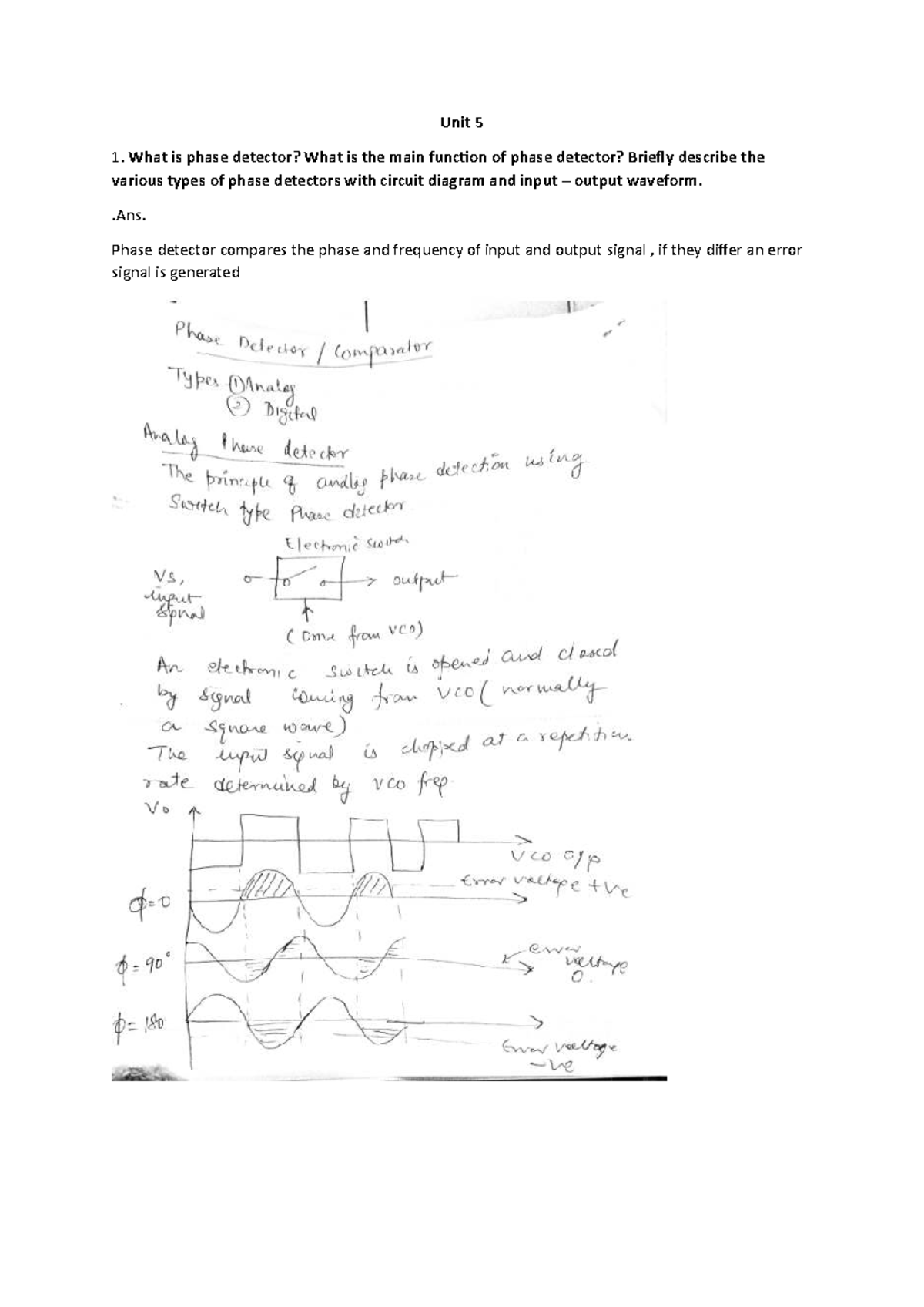 Unit 5 QBank: Phase Detectors, PLLs, and Multivibrators Notes - Studocu