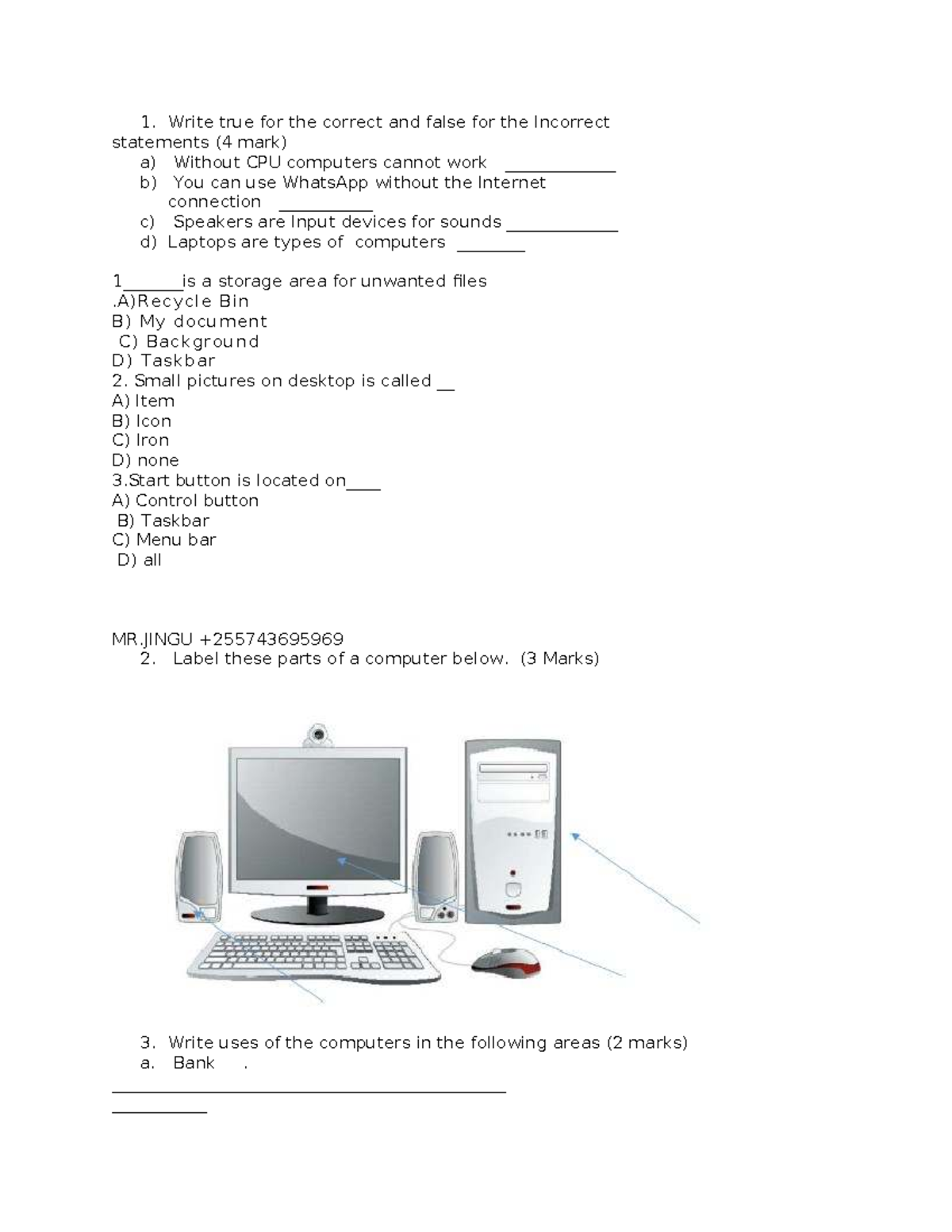 Yr 3 ICT - Cambridge Primary ICT Quiz on Computer Basics - Studocu