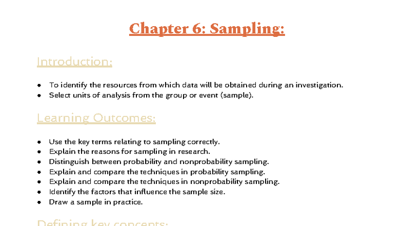 RSC2601 Chapter 6: Introduction to Sampling Techniques and Concepts - Studocu