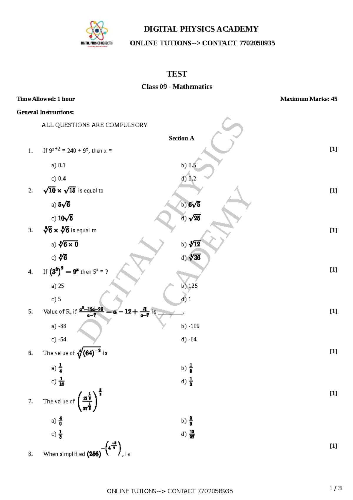 CBSE 9 Mathematics Test - Chapters Review and Practice - Studocu