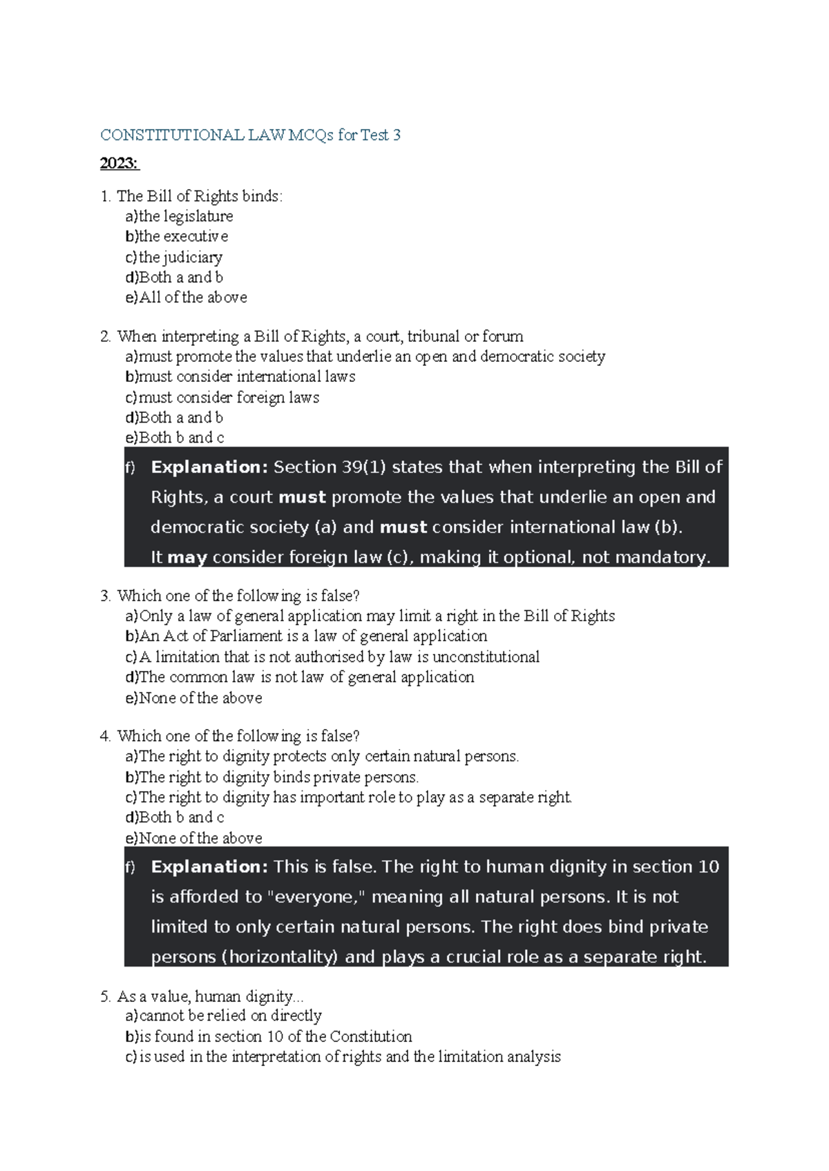 CONSTITUTIONAL LAW MCQs for Test 3 - Practice Questions and Answers ...
