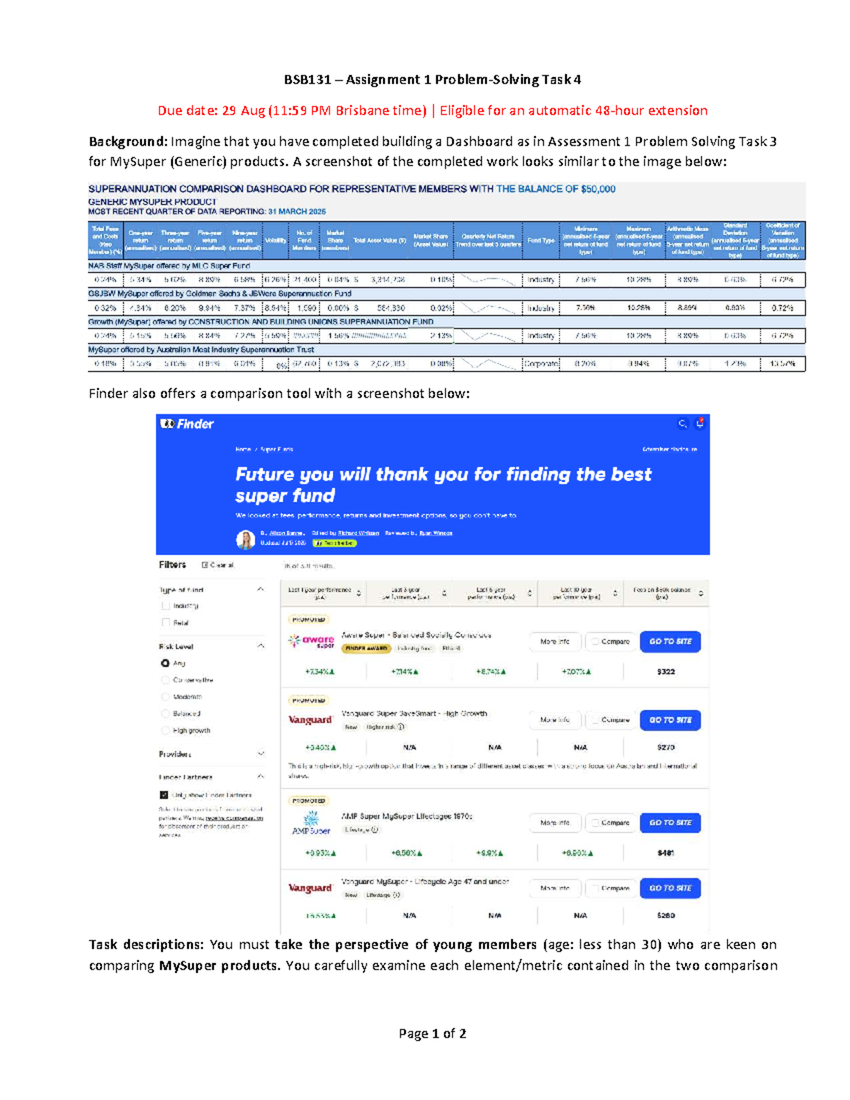 BSB131 S22025 A1 Task 4: MySuper Dashboard Analysis - Studocu