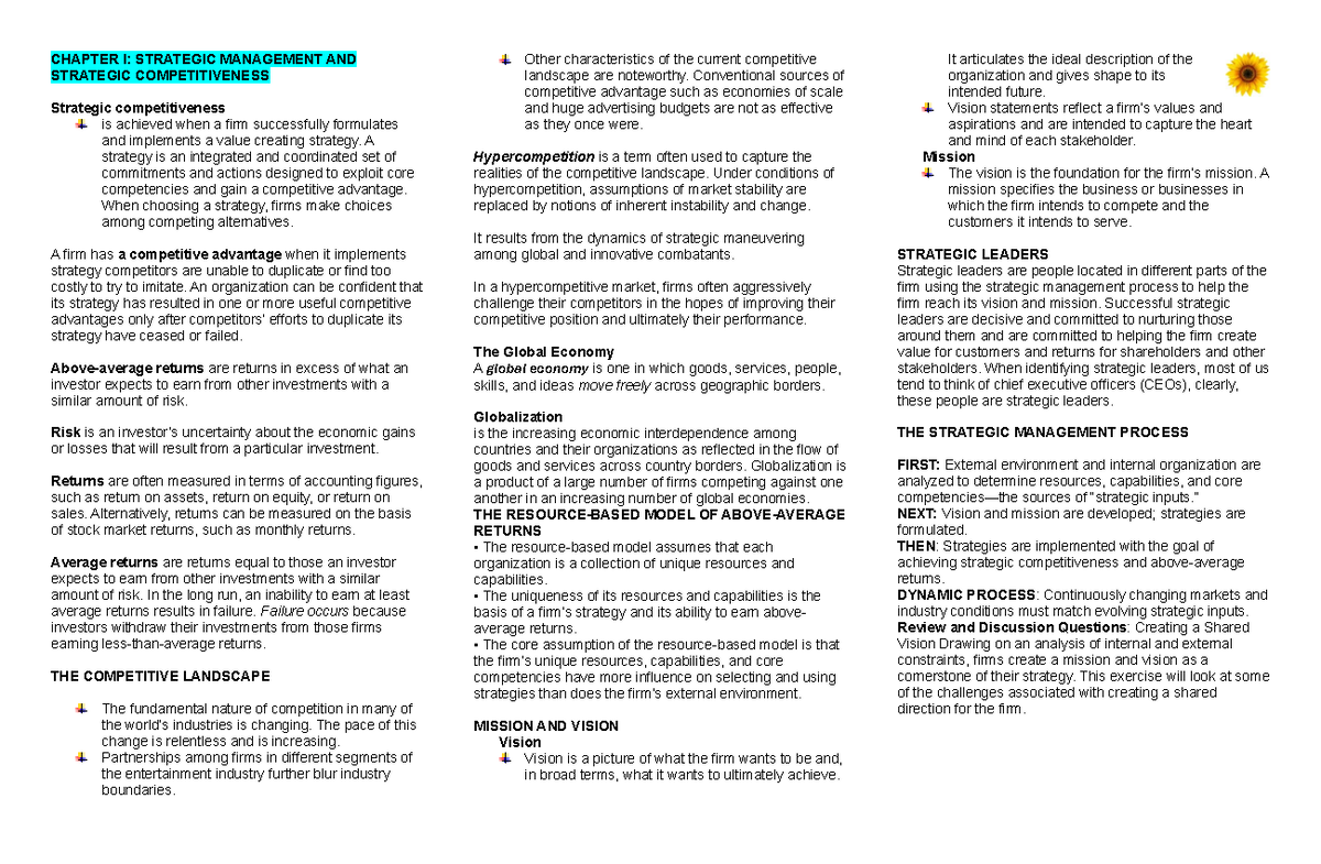 Strategic Management Reviewer Module 1: Competitive Advantage ...