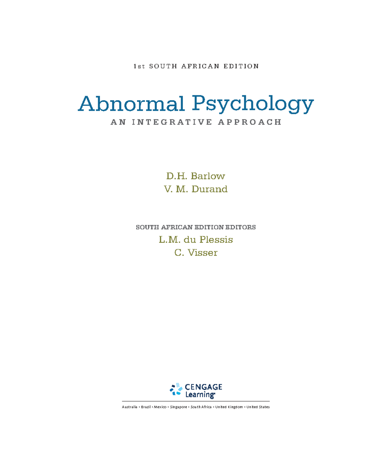 Abnormal Psychology: An Integrative Approach - 1st South African ...