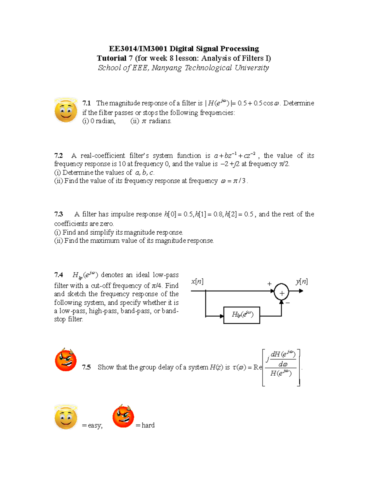 Tutorial 7to11 Digital Signal Processing - Tutorial 7 (for week 8 ...