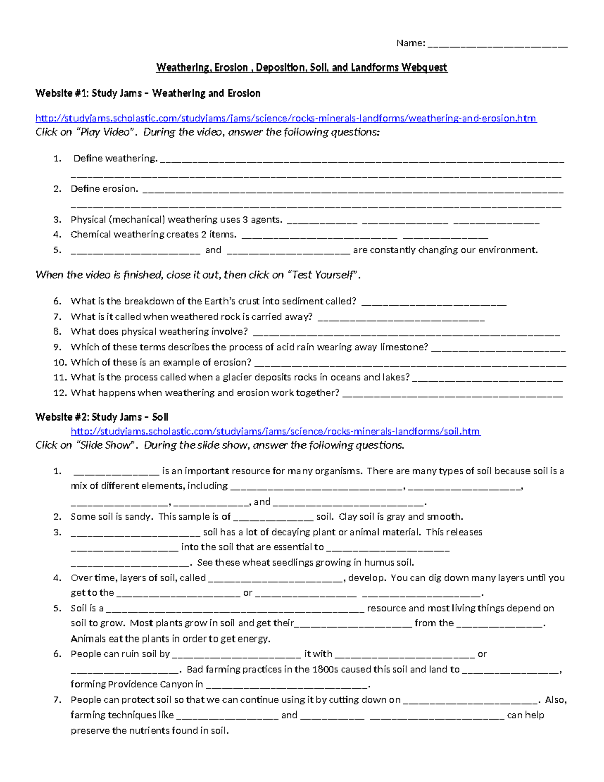 Copy of Copy of WEDS and Landforms Webquest - Name ...