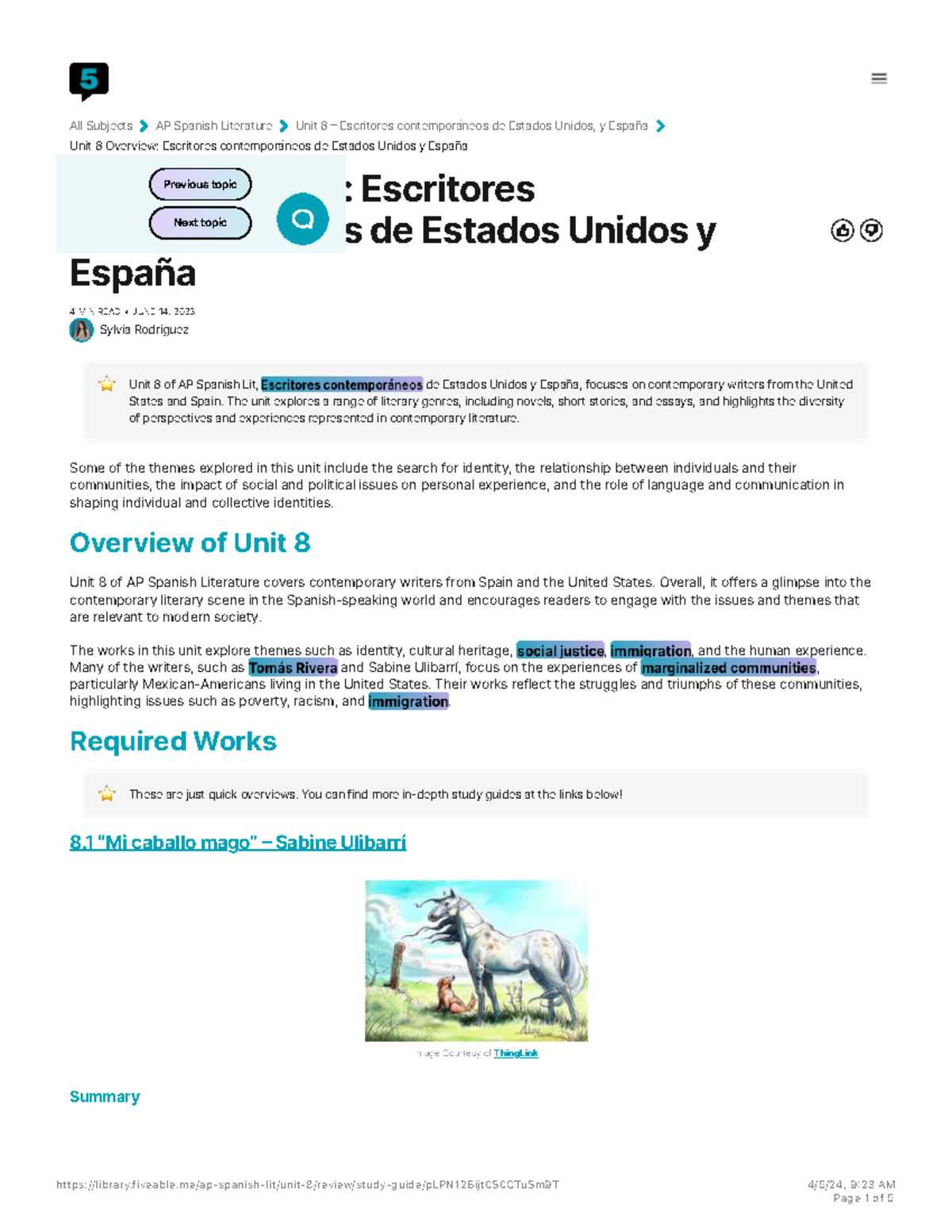 AP Spanish Literature 2024 – Unit 8 Review: Escritores Contemporáneos ...