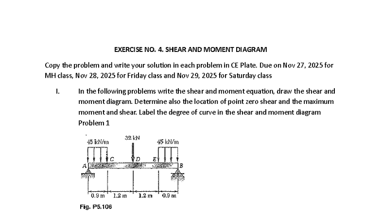 CE 101: Shear and Moment Diagrams - Exercise No. 4 Solutions - Studocu