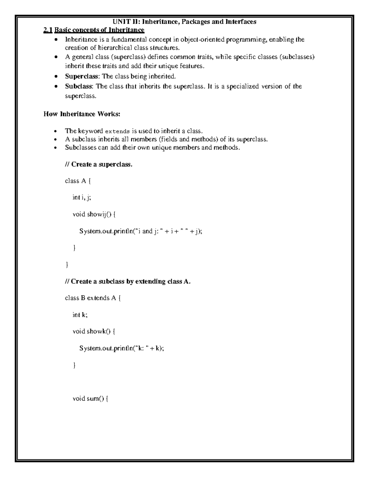 Unit 2 - Interface - UNIT II: Inheritance, Packages and Interfaces 2 ...