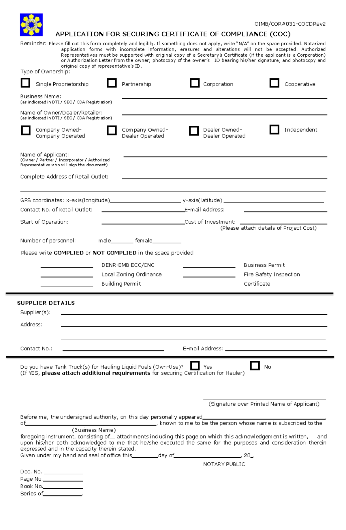 OIMB/COR#031 - Application for Certificate of Compliance Guide - Studocu