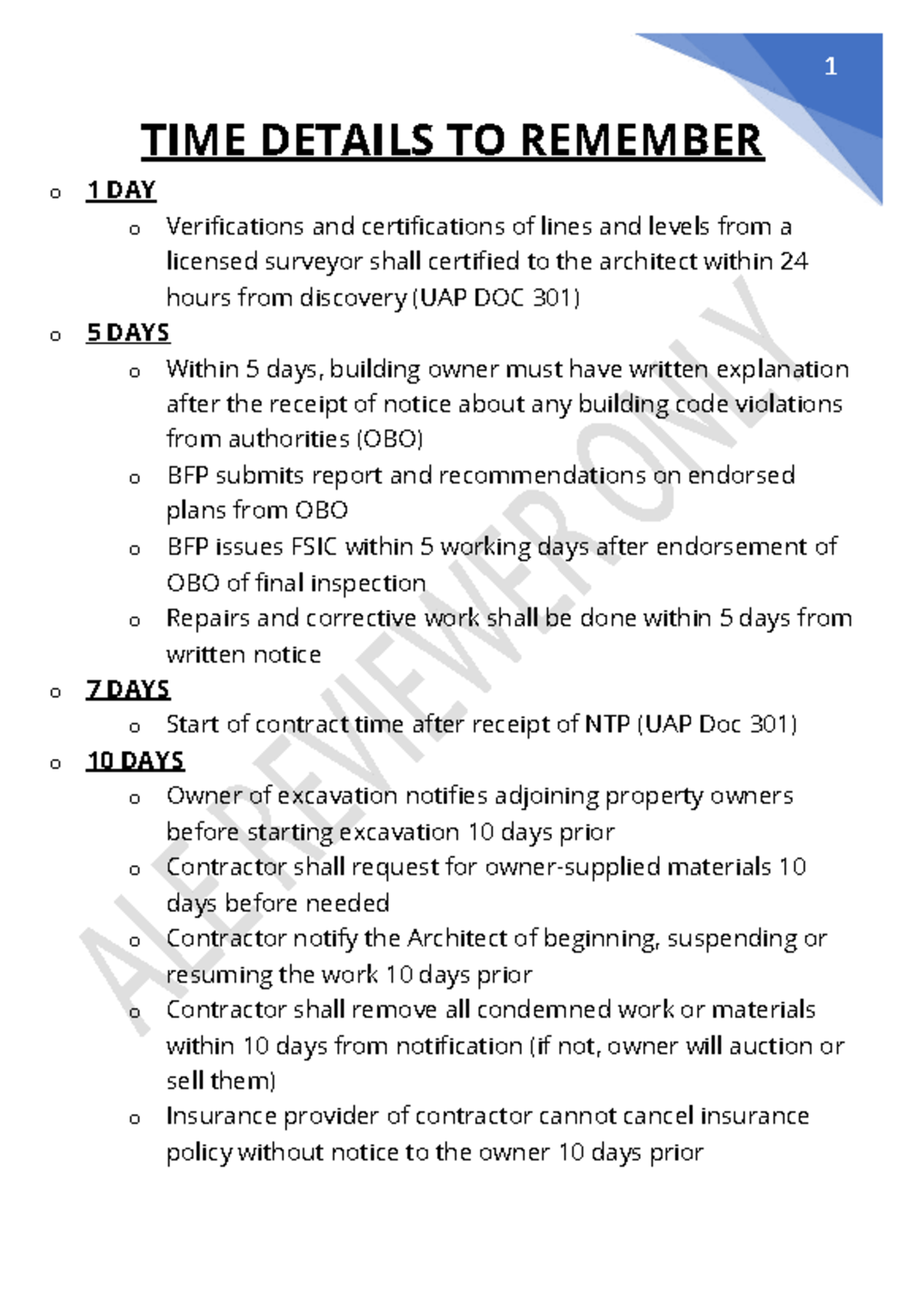 Summary of Days for UAP DOC 301 and RA 9266 Compliance - Studocu