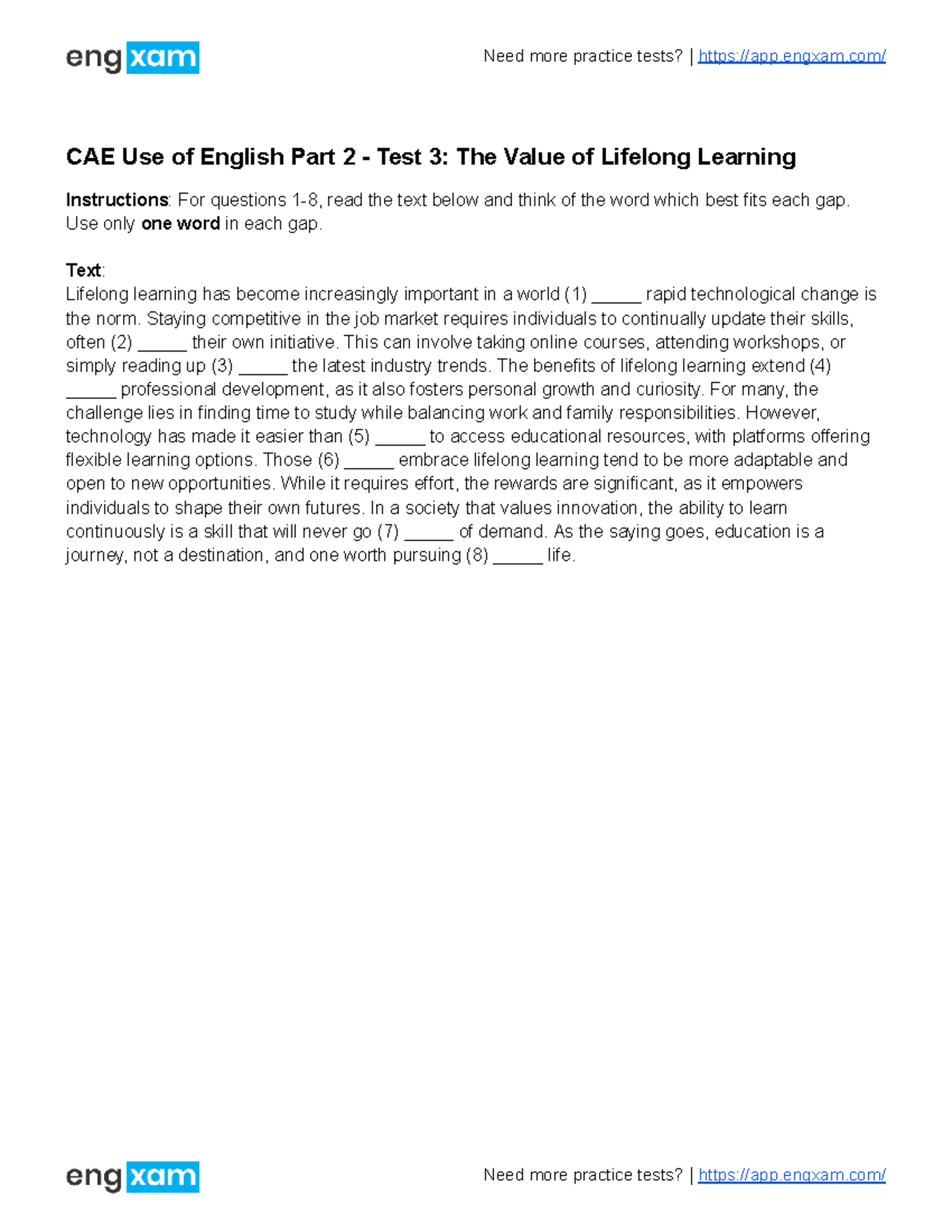 CAE Use of English Part 2 Practice Test 2: Lifelong Learning Insights ...