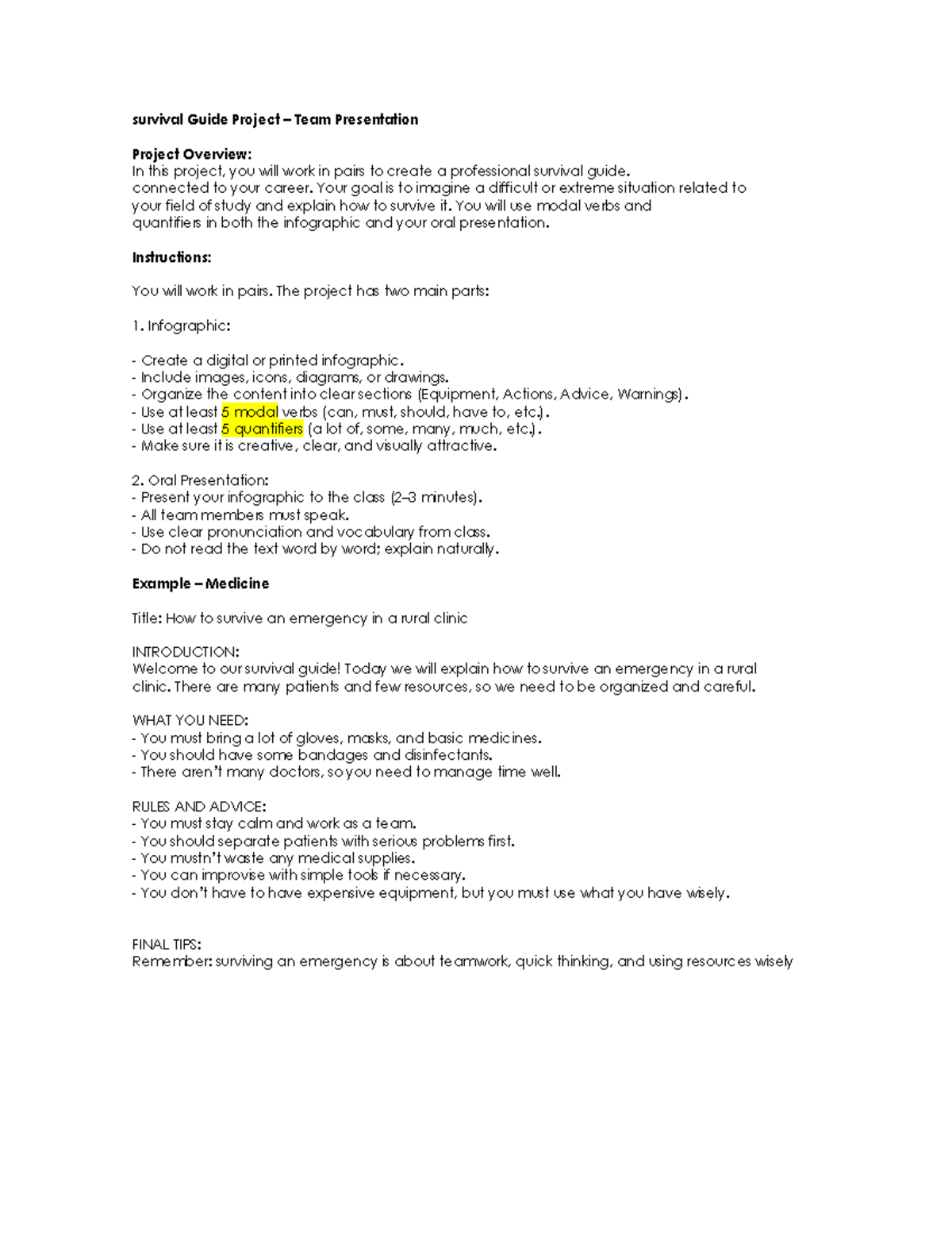 Survival Guide Project Overview: Team Presentation Instructions - Studocu