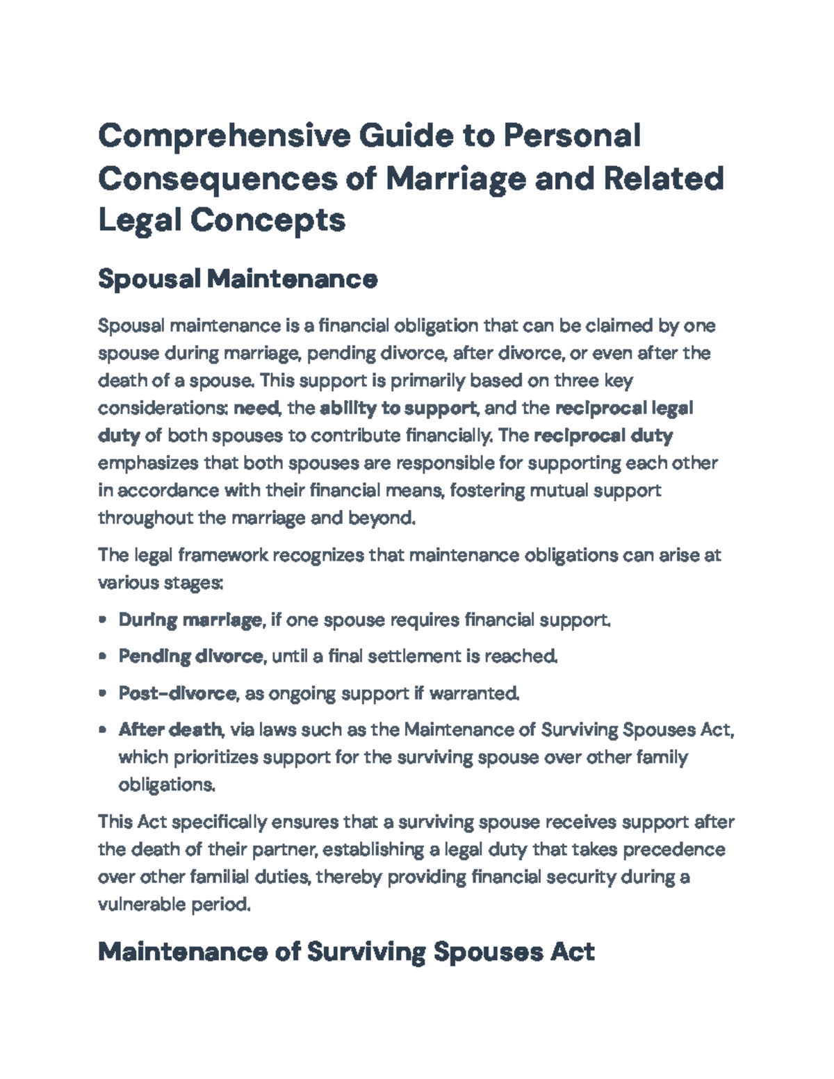 Comprehensive Overview of Spousal Support and Family Law (LAW 202 ...