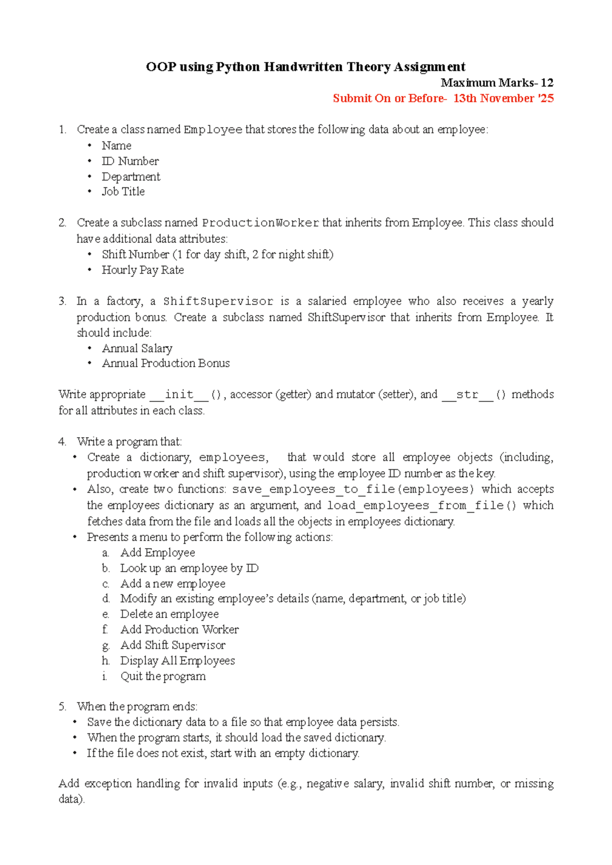 OOP in Python: Employee Management System Assignment - Studocu