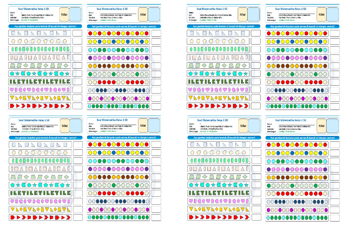 Soal Matematika Kelas 2 SD: Pola dan Posisi Benda Bab 6 - Studocu