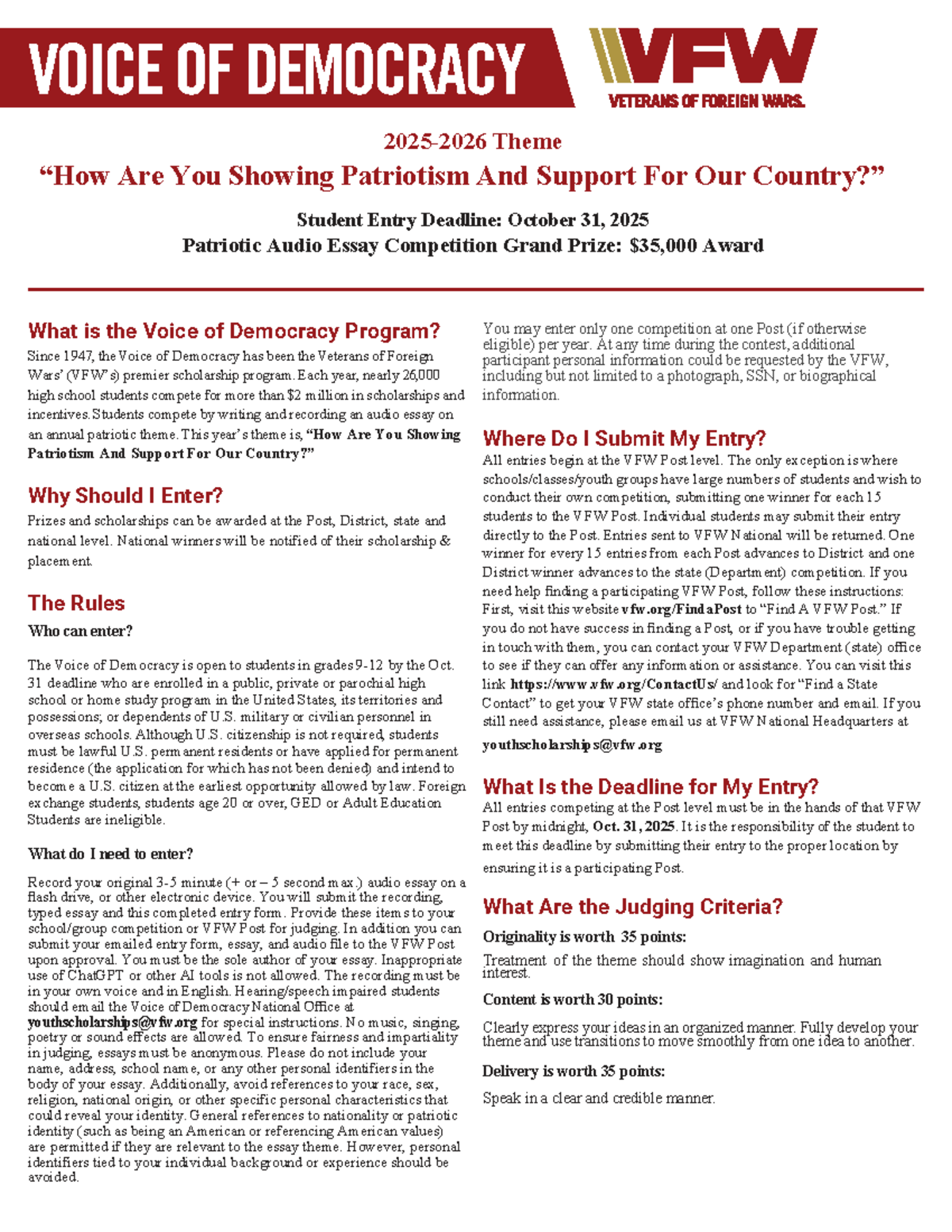 Voice of Democracy Audio Essay Competition Entry Form 2025 - Studocu