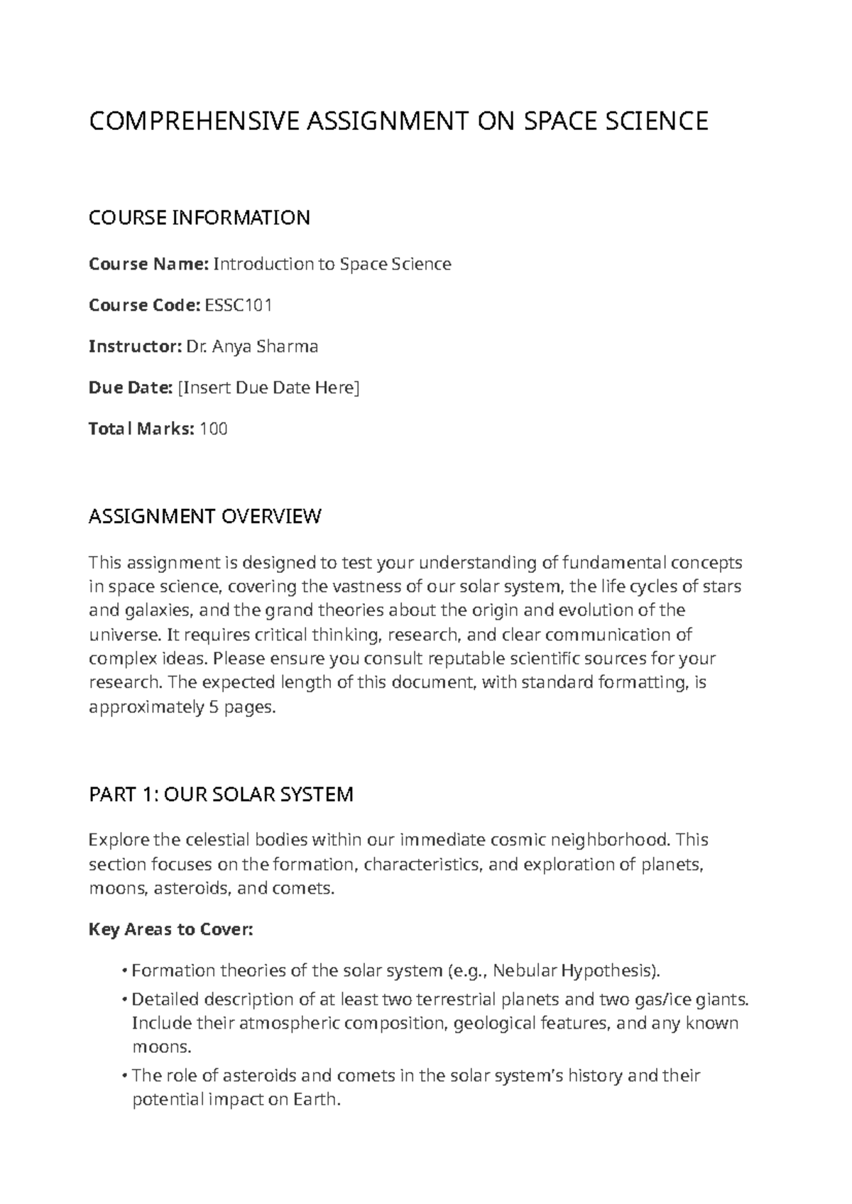 ESSC101 Space Science Comprehensive Assignment Overview - Studocu