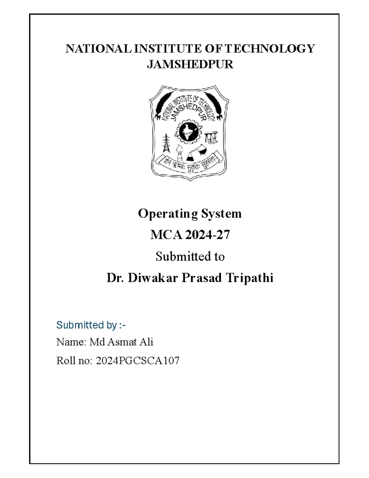 OS Frontpage - Hwhwh - computer organization - NATIONAL INSTITUTE OF ...