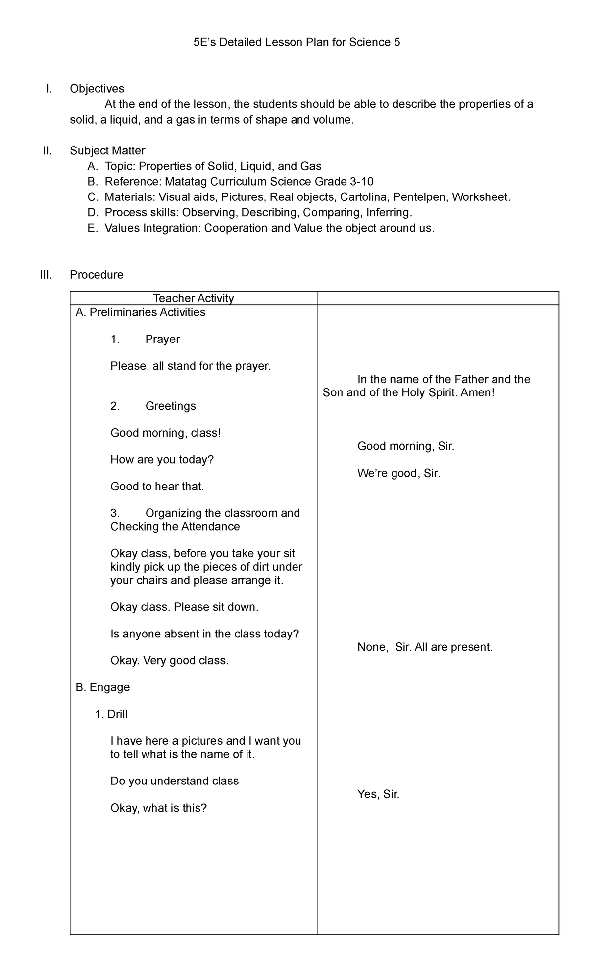 Science 5 Detailed Lesson Plan: Properties of Matter - Studocu