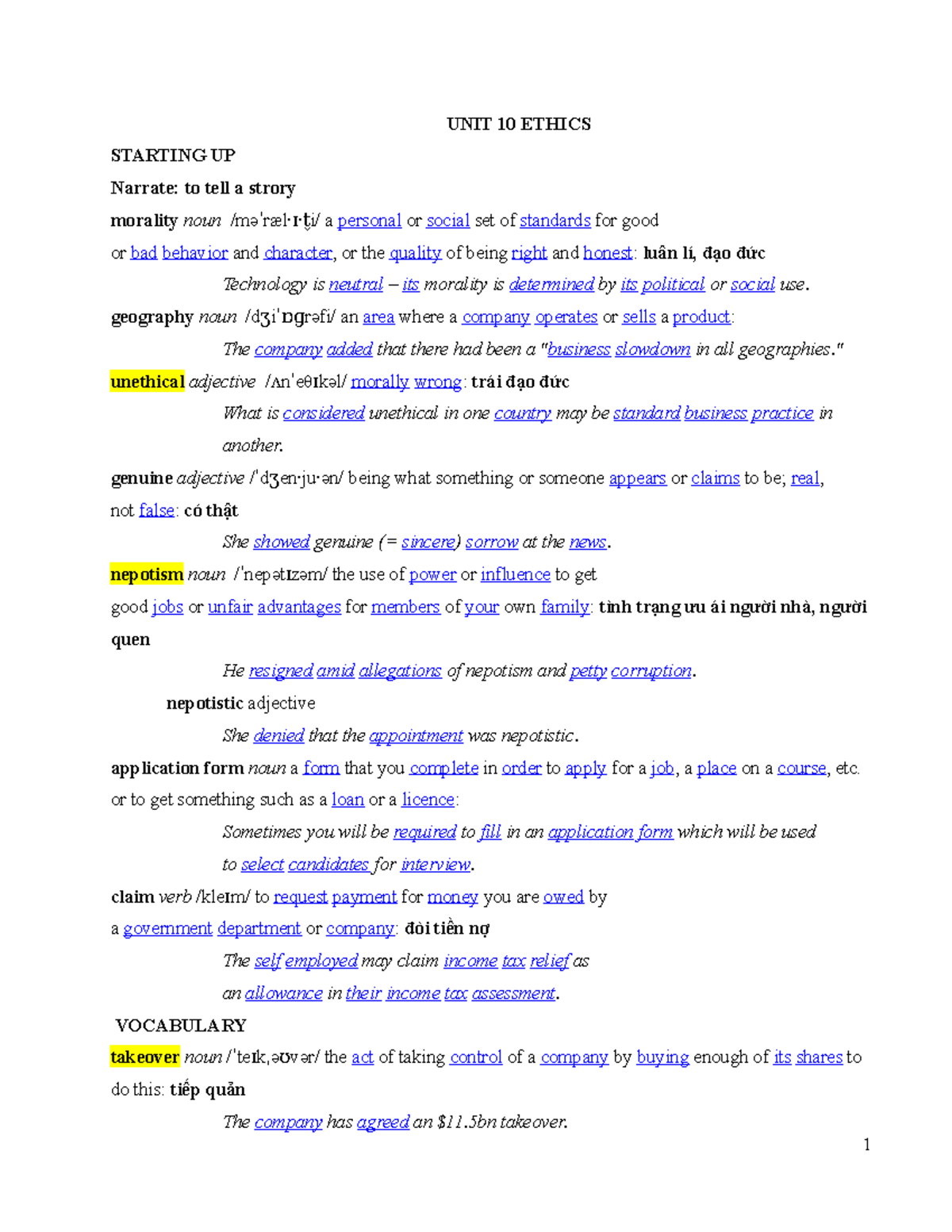 UNIT 10 Ethics - ENG3 - UNIT 10 ETHICS STARTING UP Narrate: to tell a ...