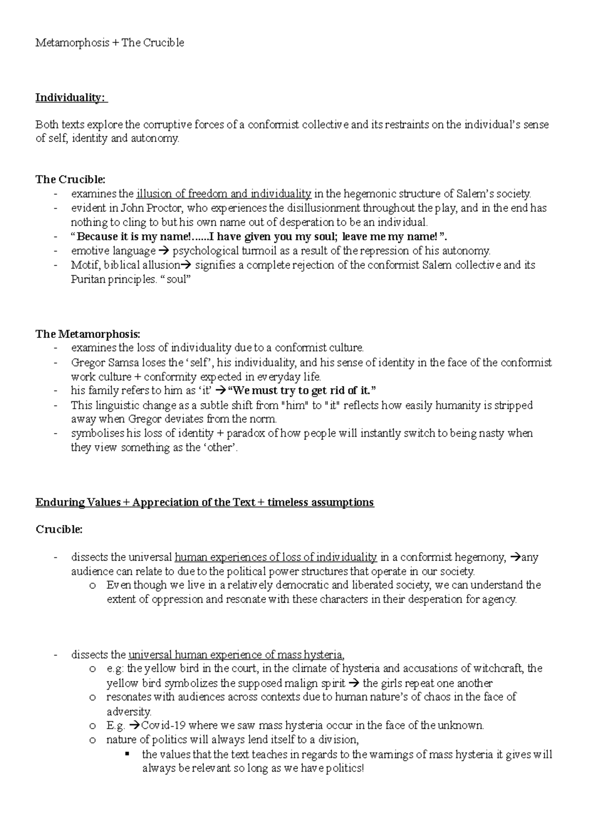 metamorphosis and crucible - Metamorphosis + The Crucible Individuality ...
