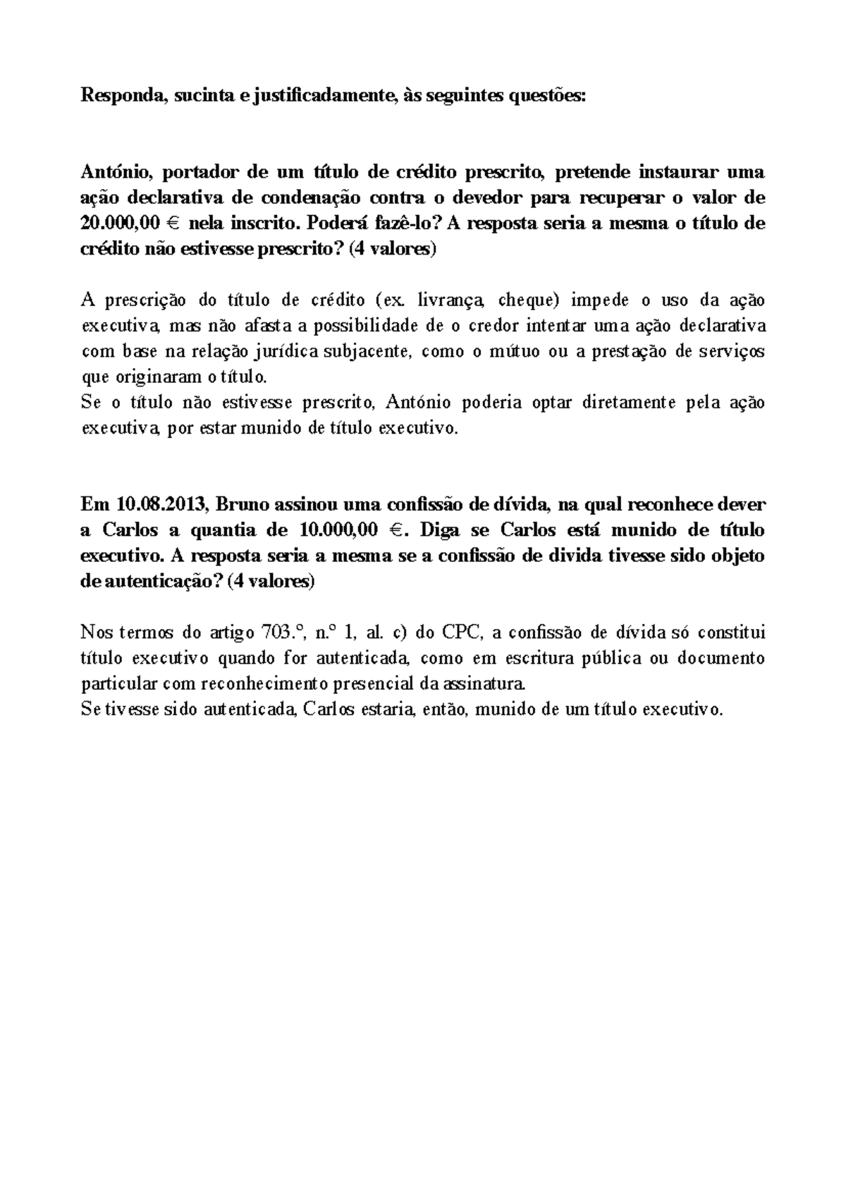 Respostas Tipo 2026 DPC: Ação Declarativa e Títulos Executivos - Studocu