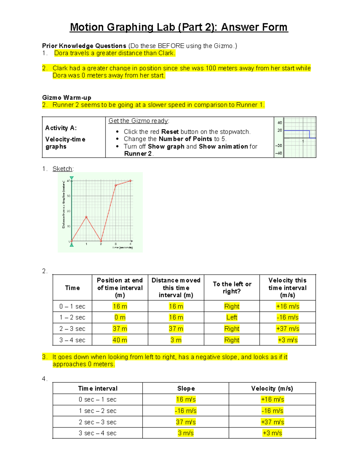 Motion Graphing Lab (Part 2) - Answer Form & Analysis Guide - Studocu