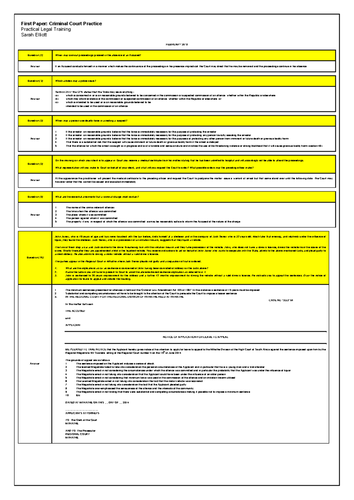 Final Exam: Criminal Court Practice Practical Legal Training (CRIM 101 ...