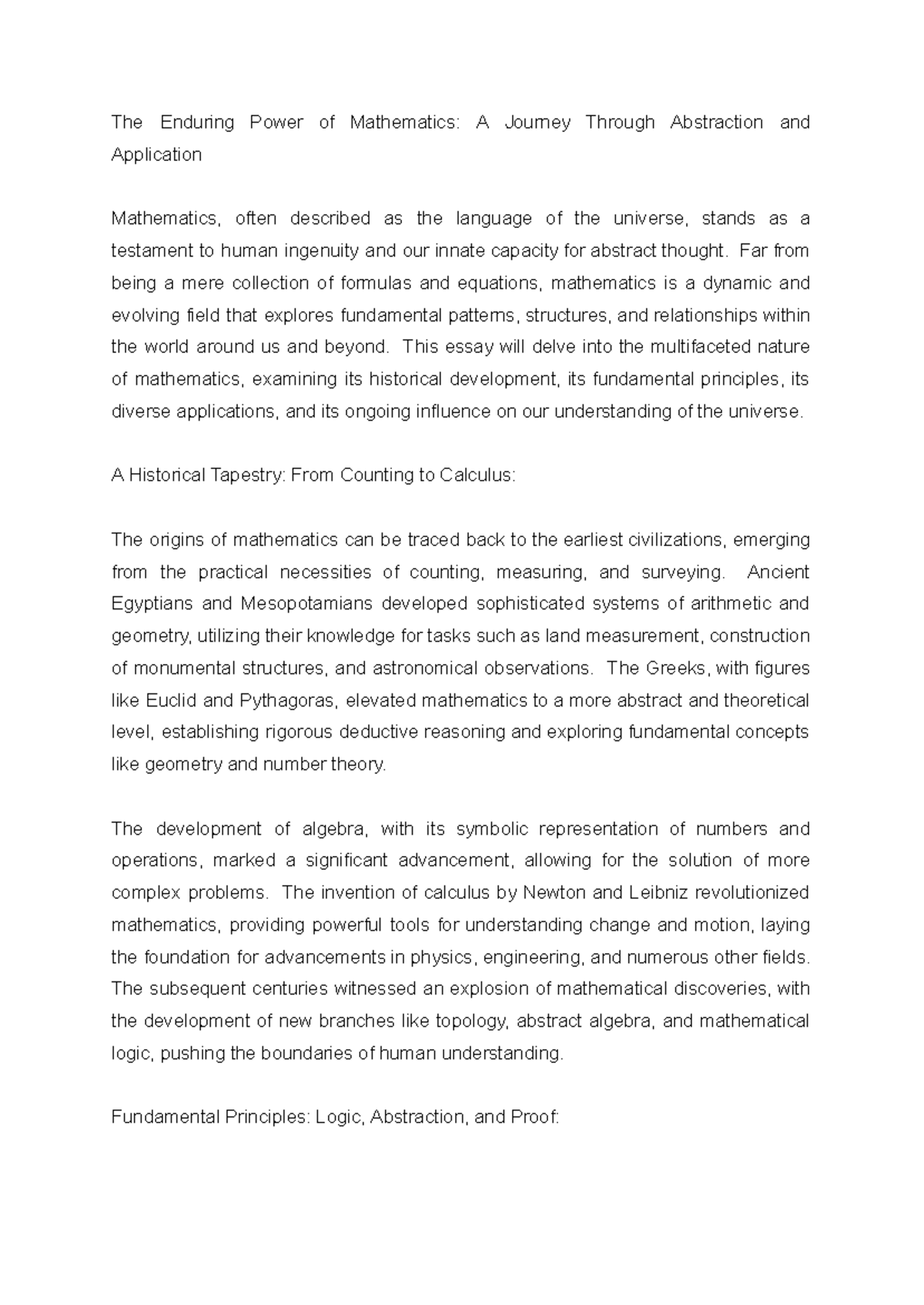 Mathematics Essay: Exploring Its Power and Applications - Studocu