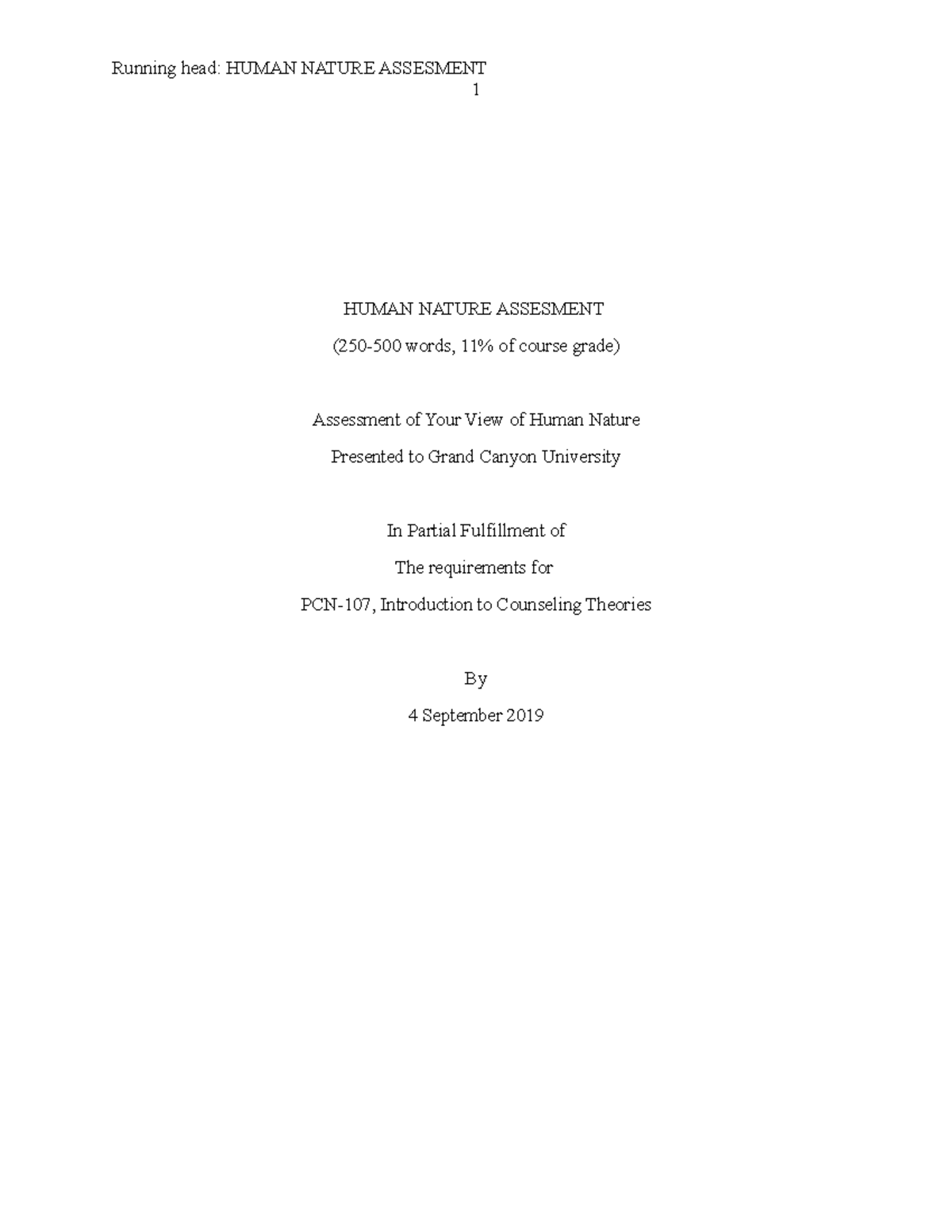PCN 107: Assessment of Personal Views on Human Nature - Studocu