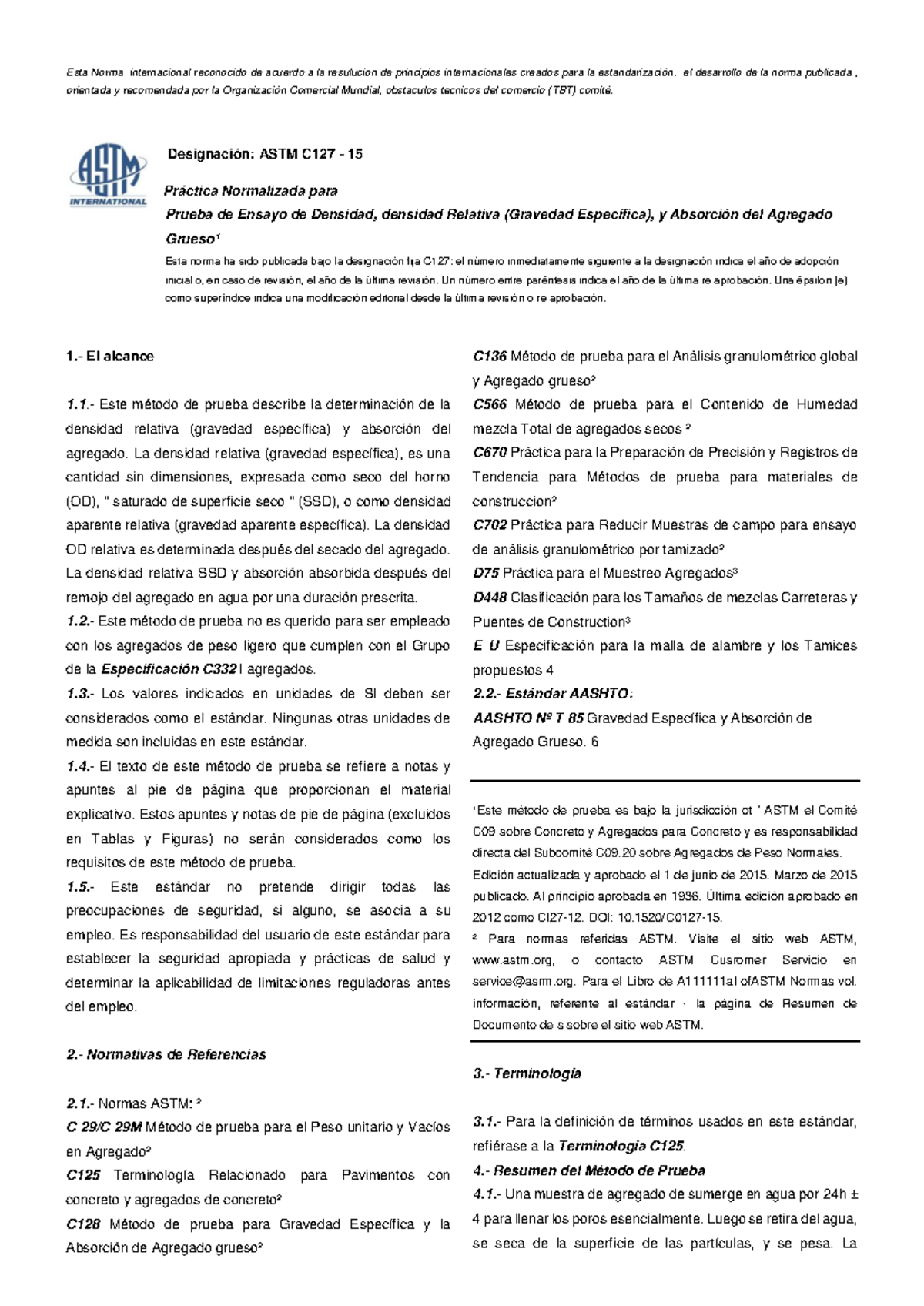 ASTM C127 15: Práctica Normalizada para Prueba de Densidad y Absorción ...