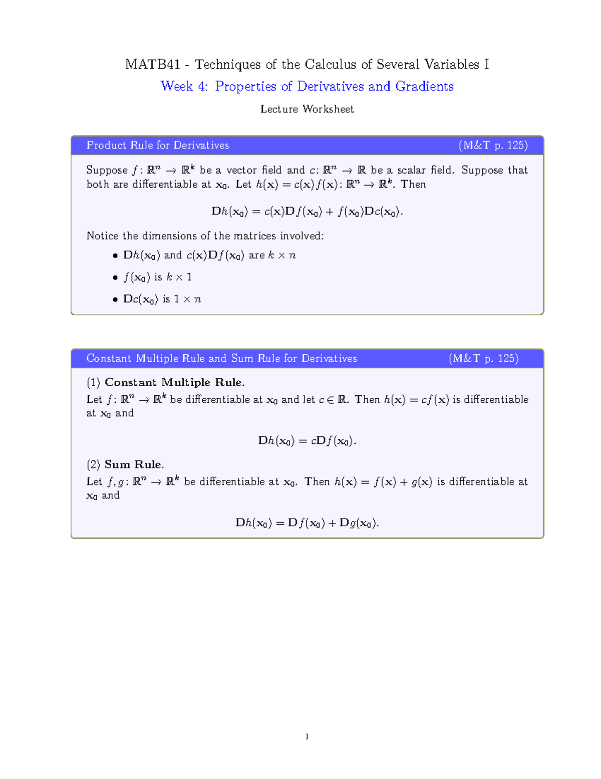 MATB 41 Lecture Worksheet: Derivatives, Gradients, and Chain Rule ...