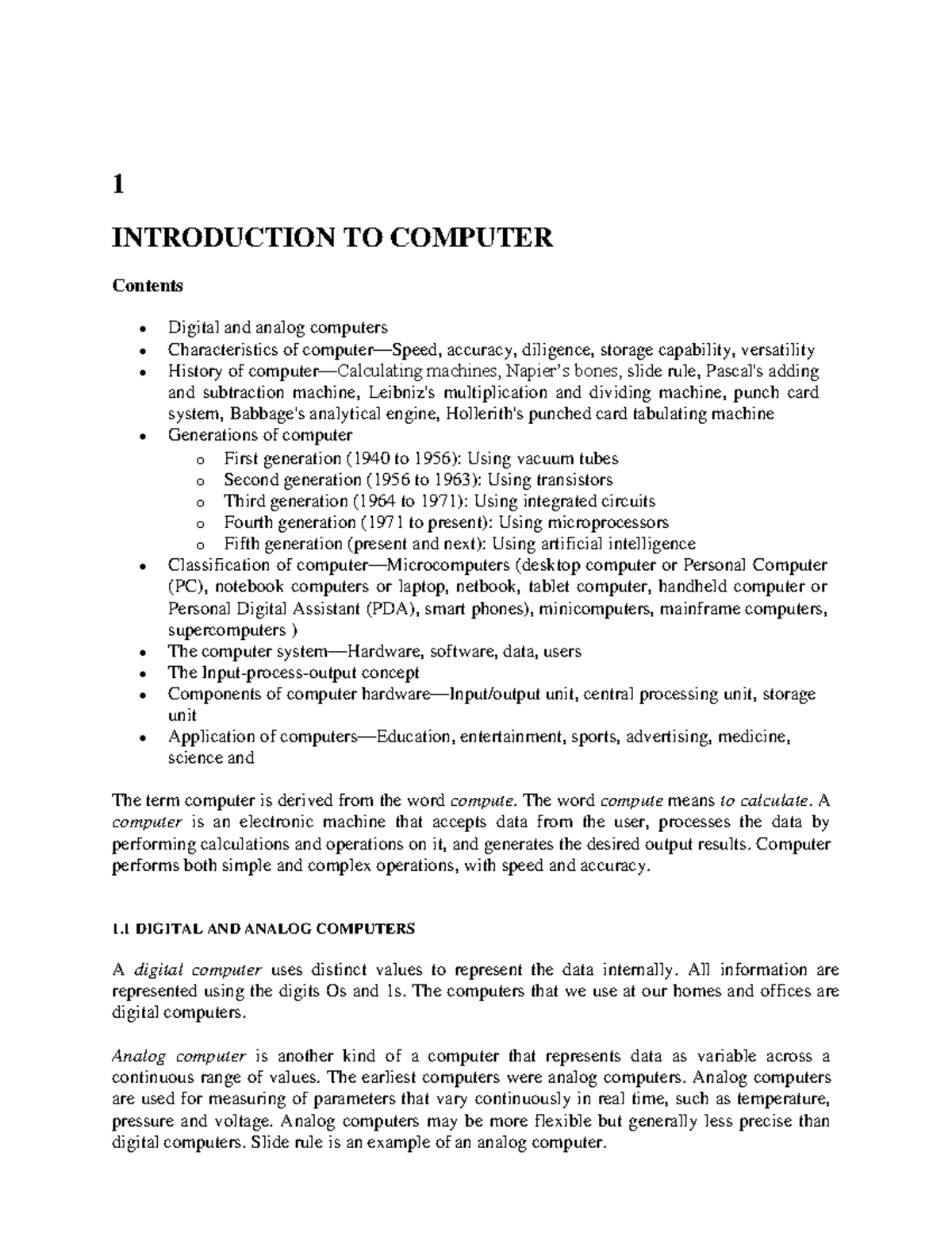 COMP 101: Introduction to Computer Fundamentals - E-Notes Summary - Studocu