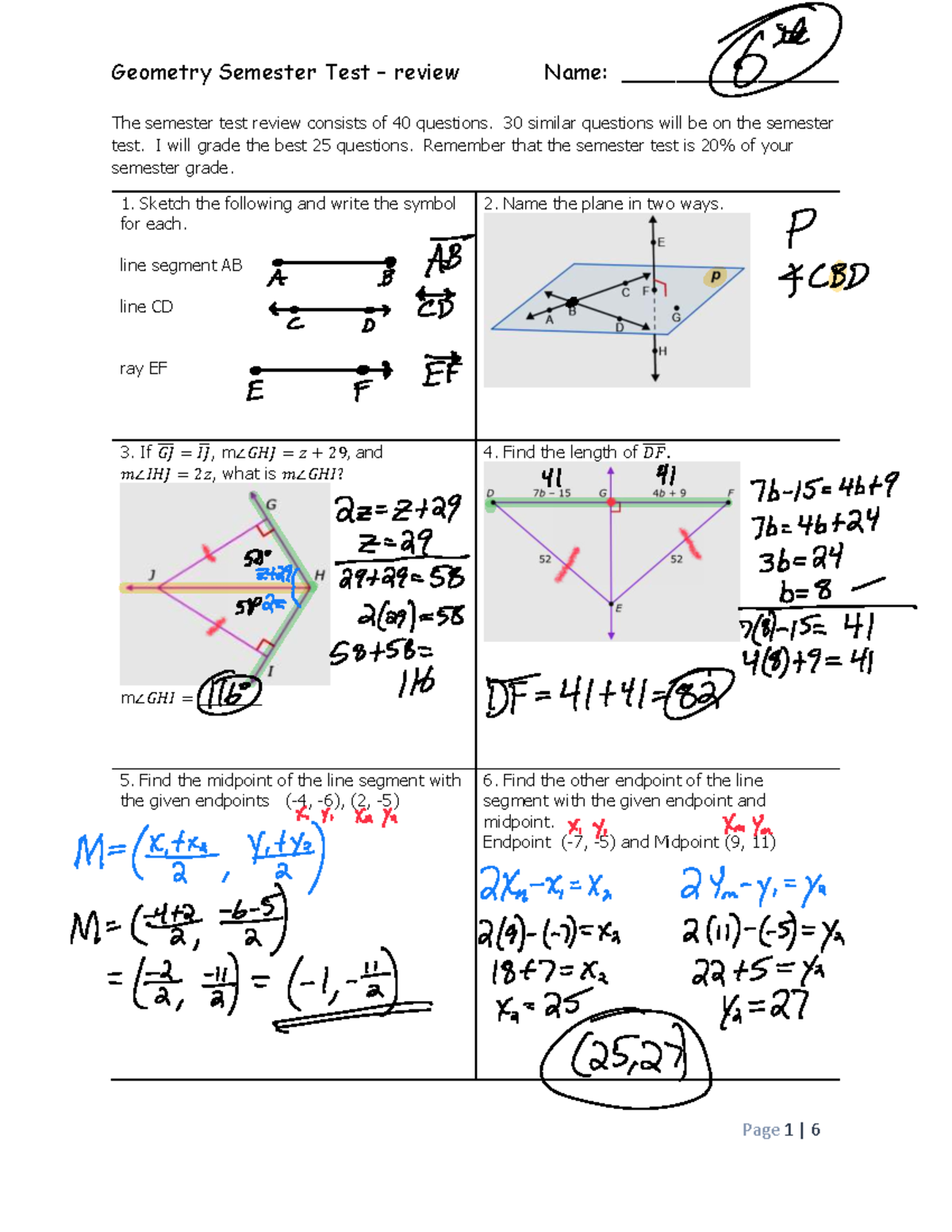 Geometry Fall Semester Test Review (Geo 25) - Studocu
