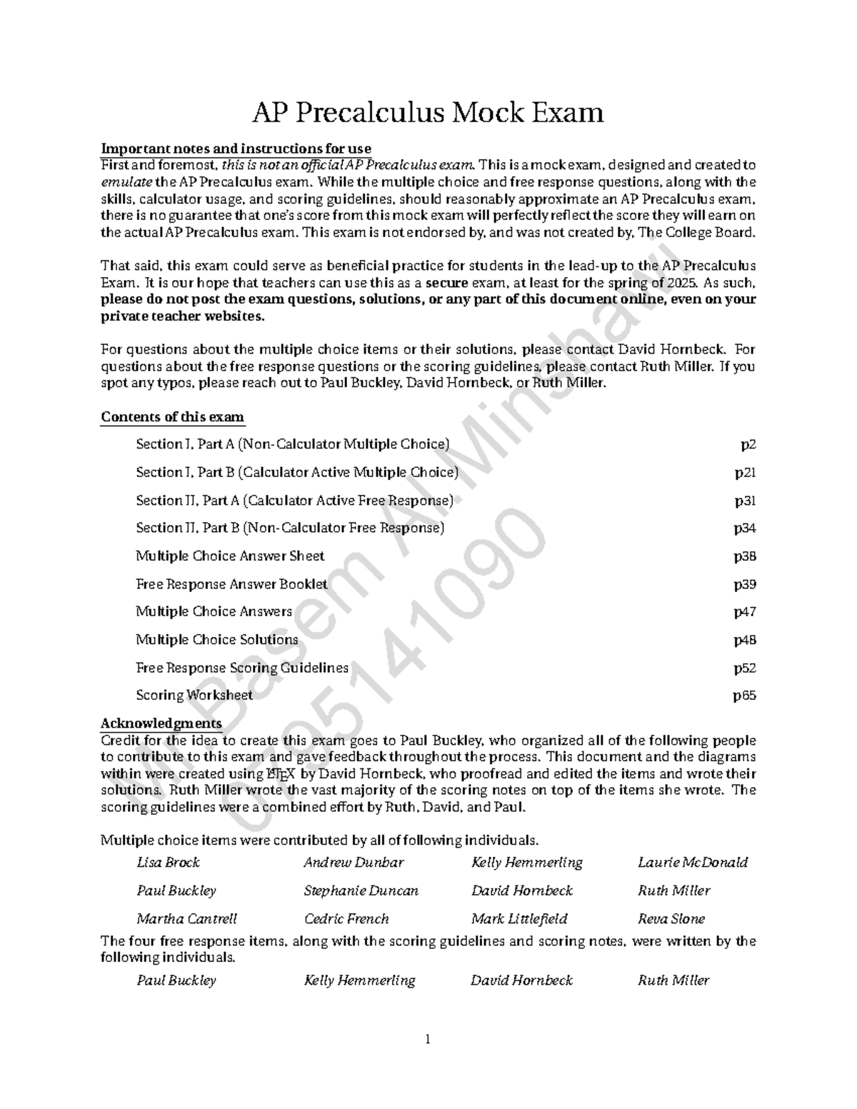 AP Precalculus Mock Exam Notes & Instructions for Use - Studocu
