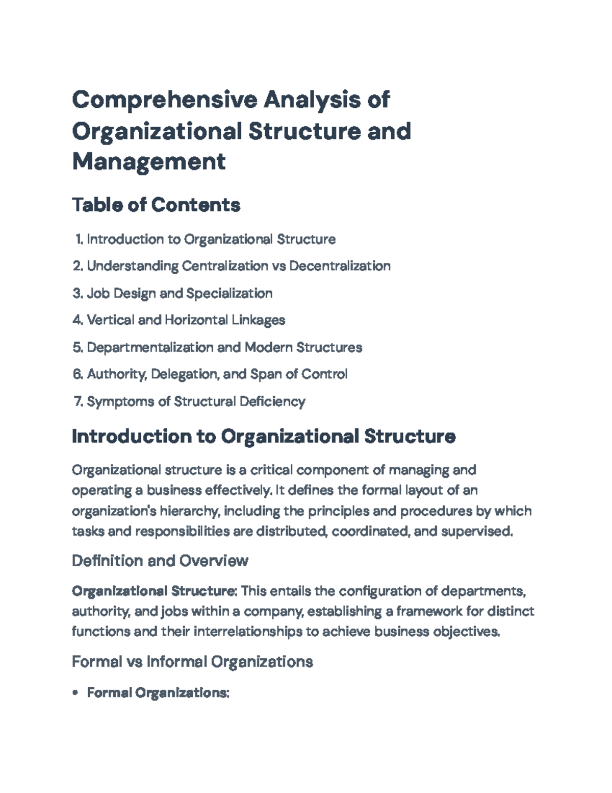 Organizational Structure & Management Analysis - BUS 101 Final Notes ...