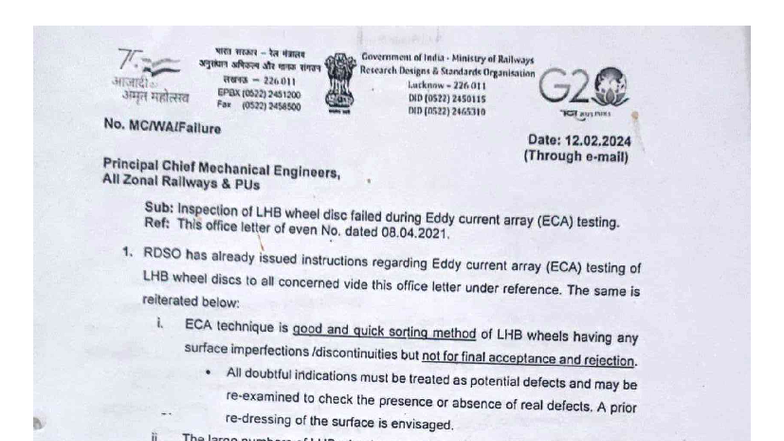 MC-WA-12: Inspection Guidelines for LHB Wheel Disc Failures - Studocu